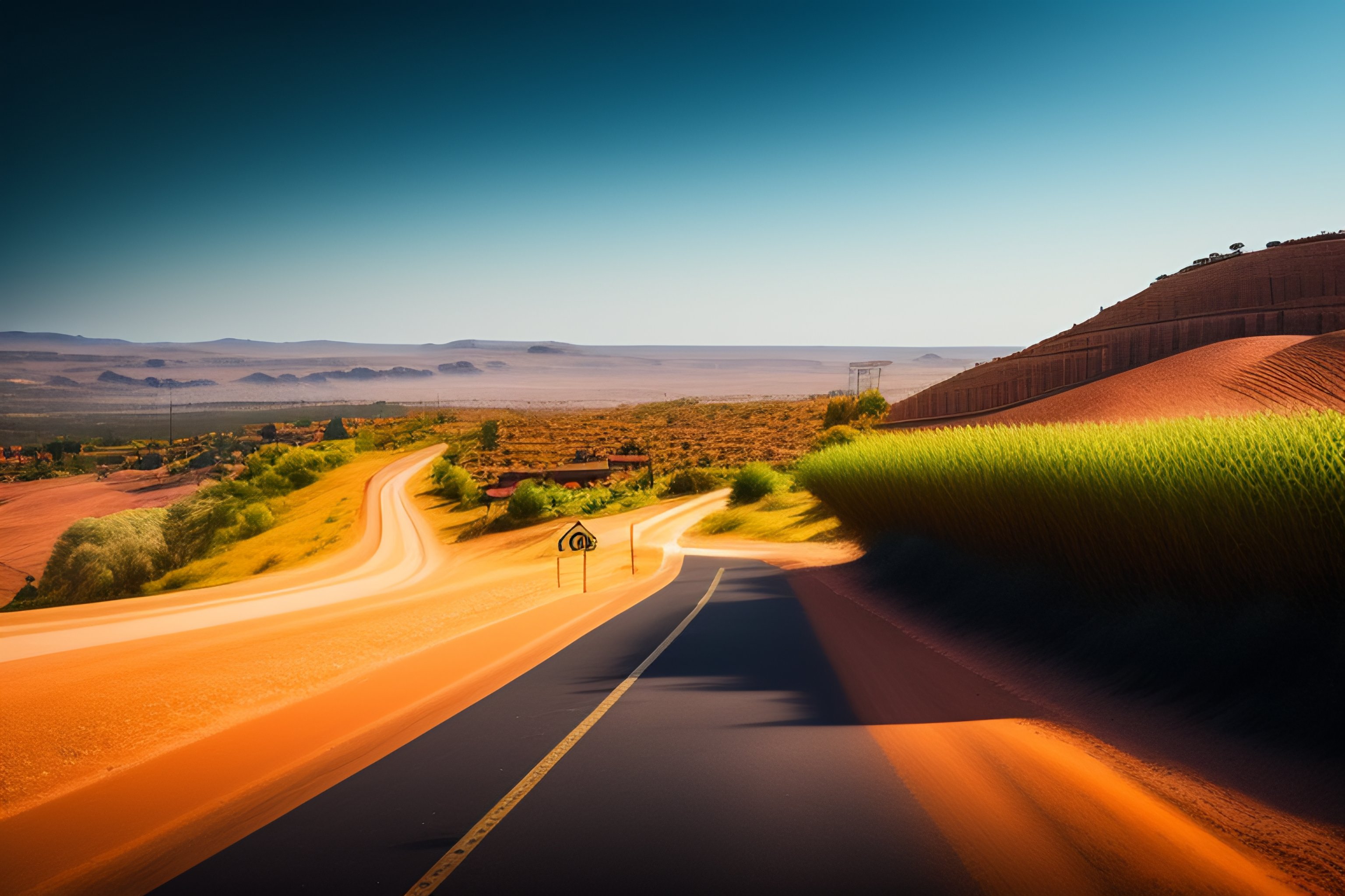 Lexica - Linear road and little town in background