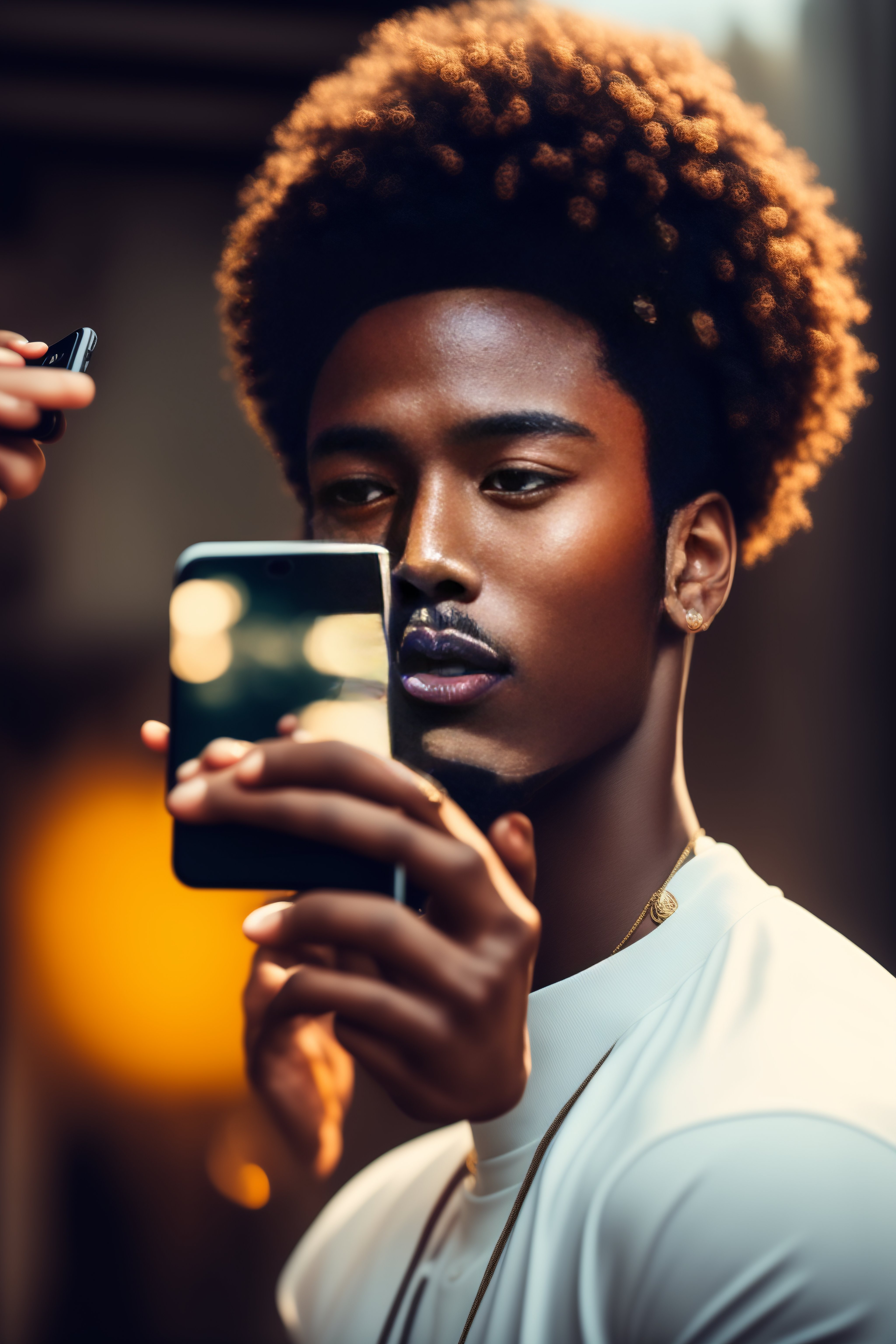 Lexica - A young man taking a selfie of himself with his iPhone