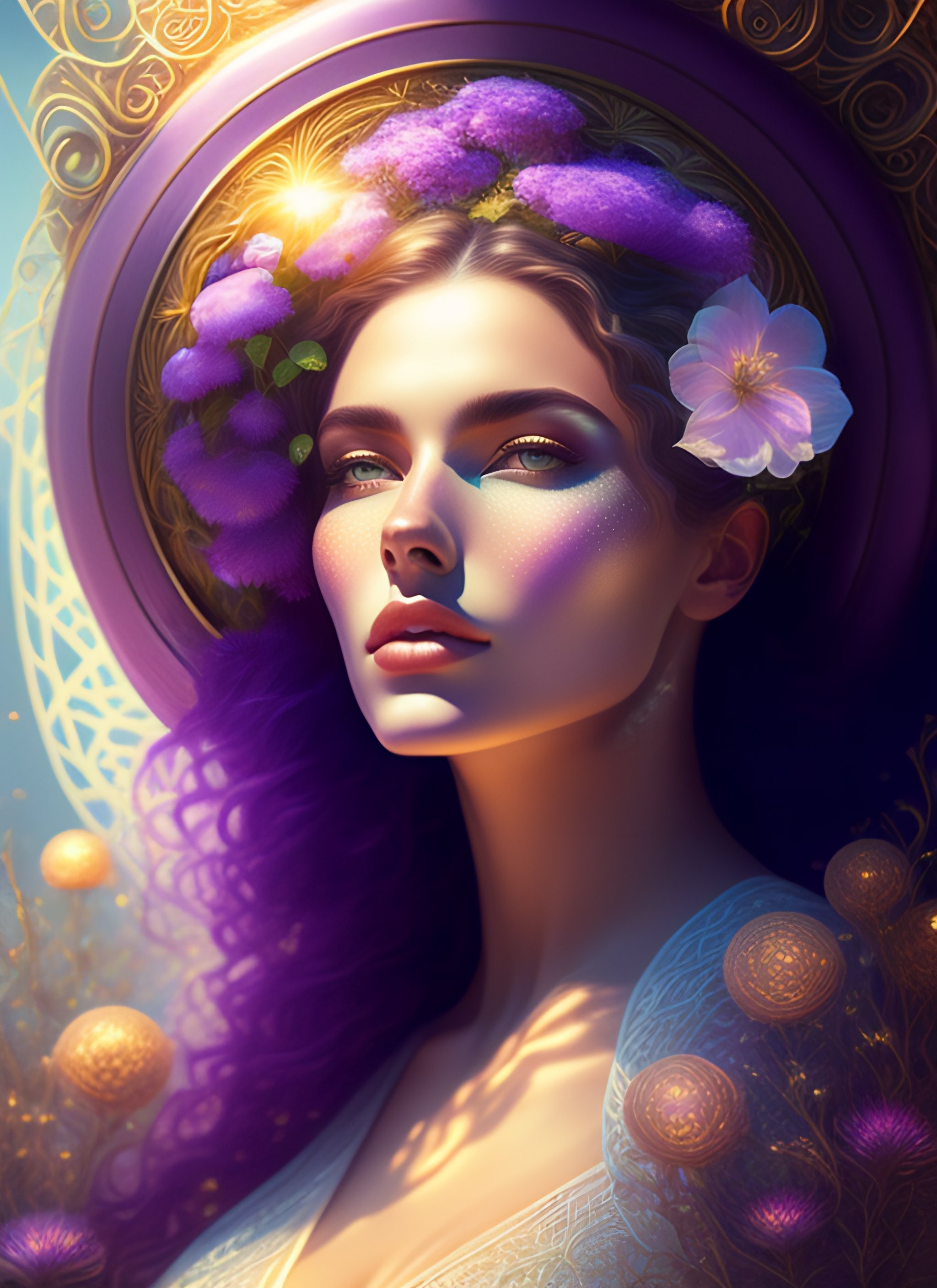 Lexica - Lovely woman pondering a dreamy mistical golden vaporous ...