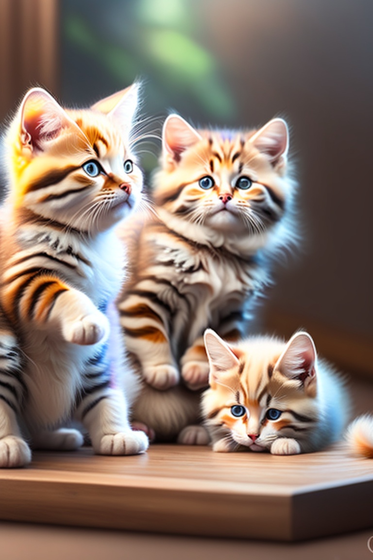 Lexica - 4 kittens playing with their toys, realistic photo