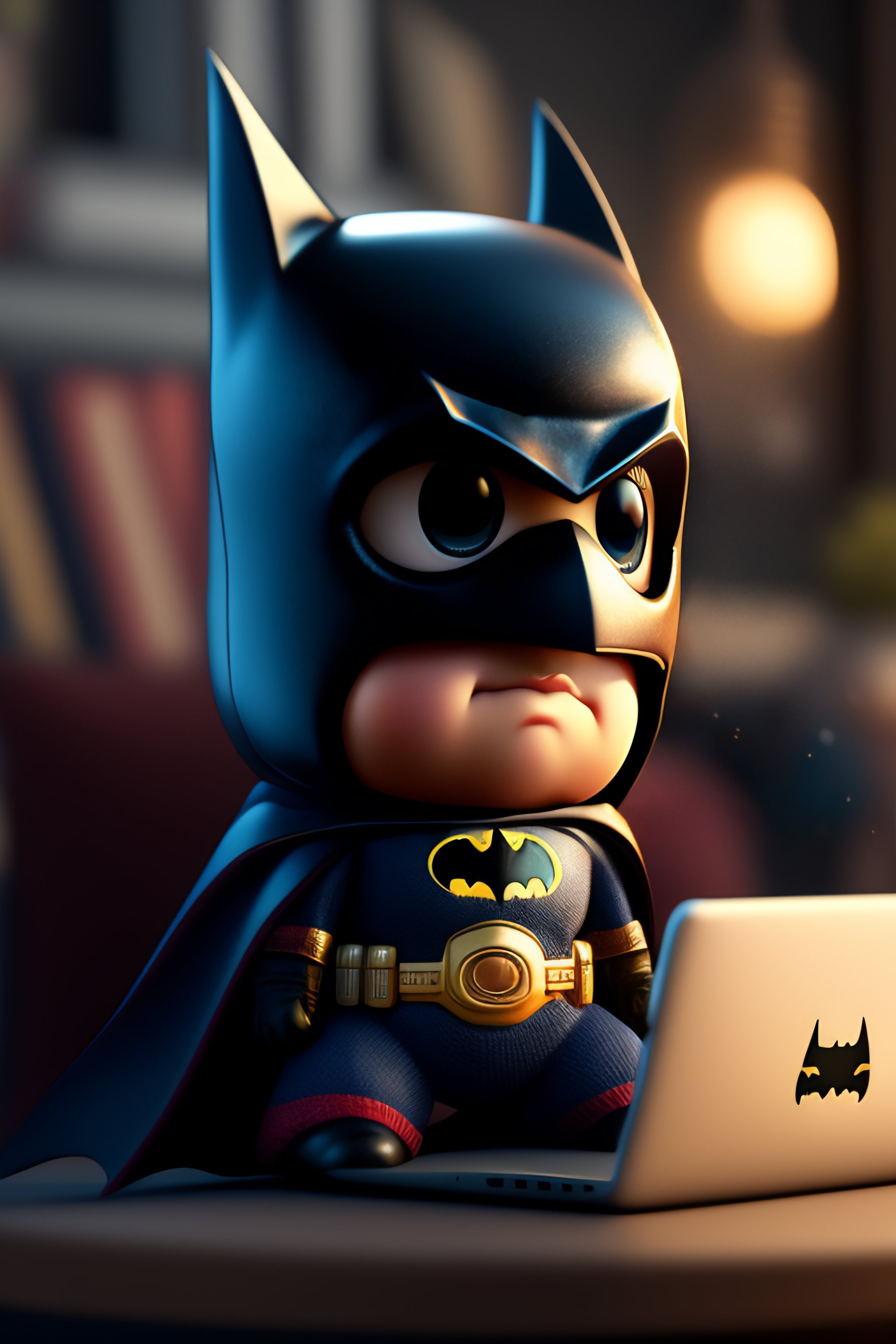 Lexica - Cute small humanoid batman sitting in front of laptop ,unreal ...