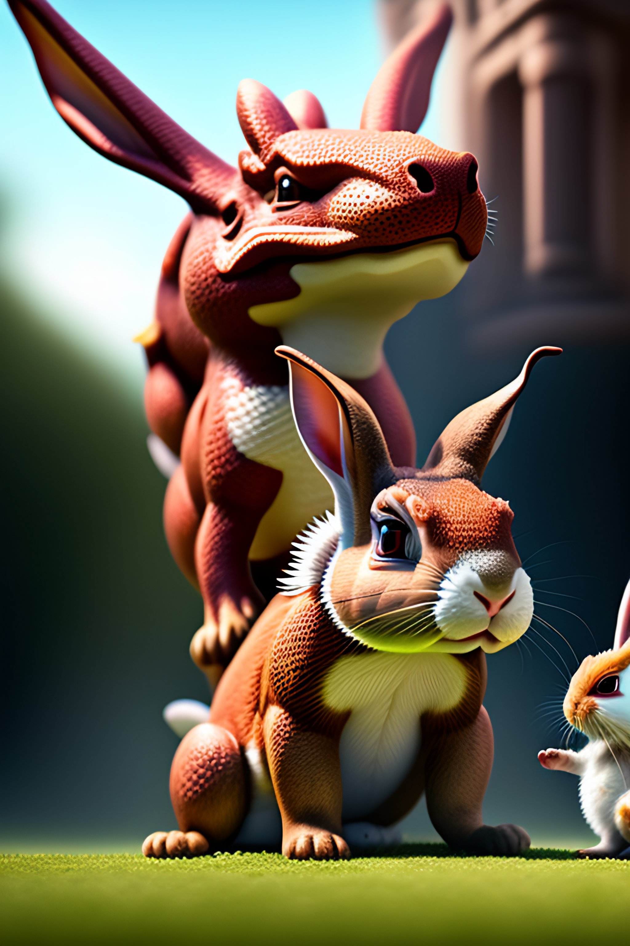 Lexica - Dragon fighting a giant rabbit