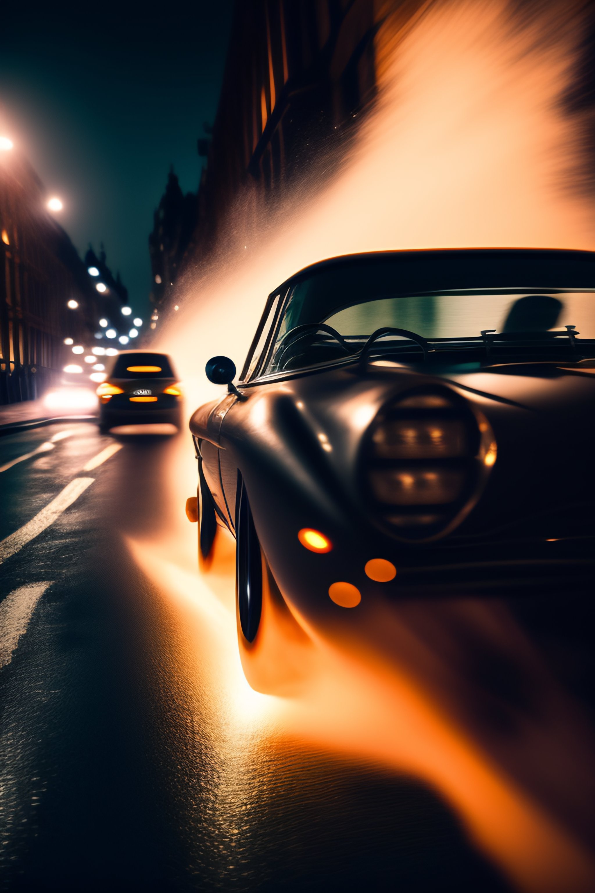 Lexica - A closeup action shot of a male spy driving through the narrow ...