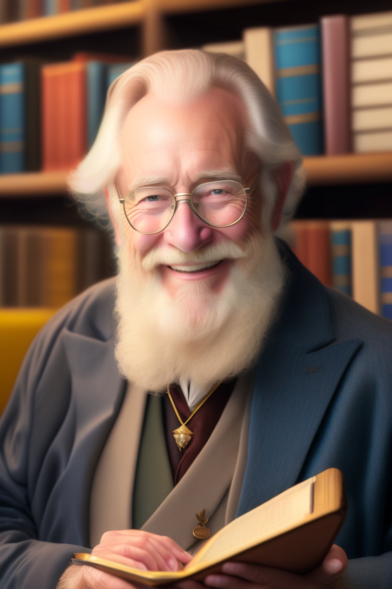 Lexica - A happy old man, white beard and hair, holding an ancient ...