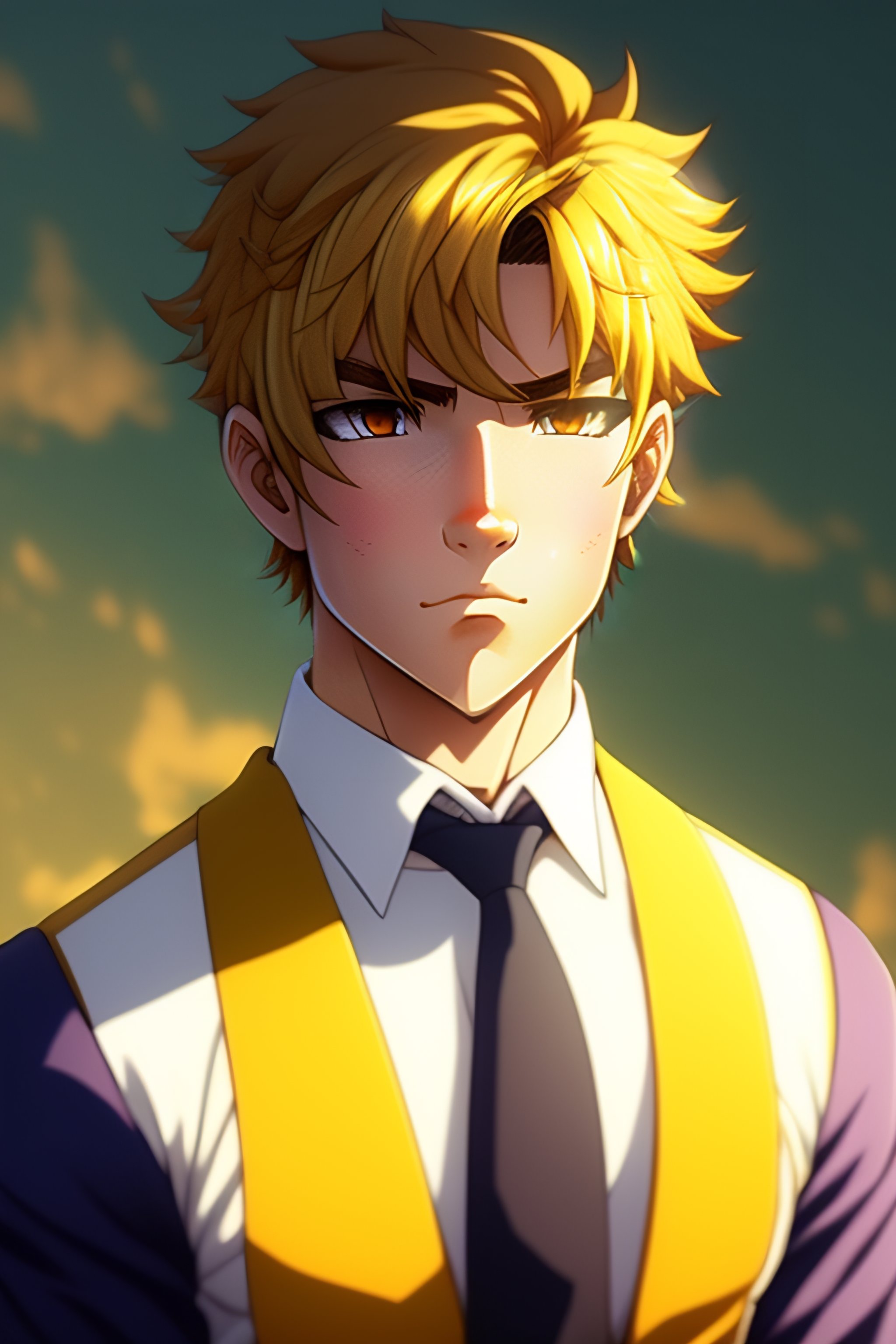 Lexica - An anime boy with blond hair, brown and Asian eyes, has a ...