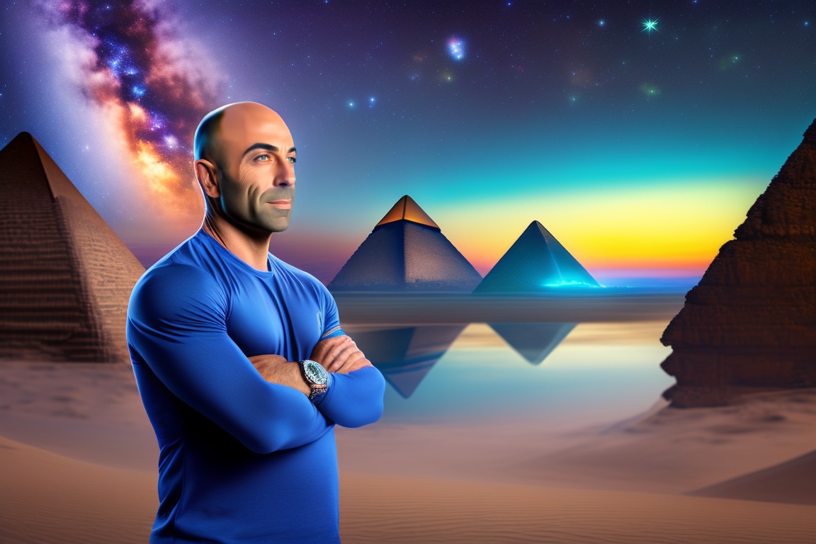 Lexica - Joe Rogan stands with an awe-inspiring alien at the Egyptian ...