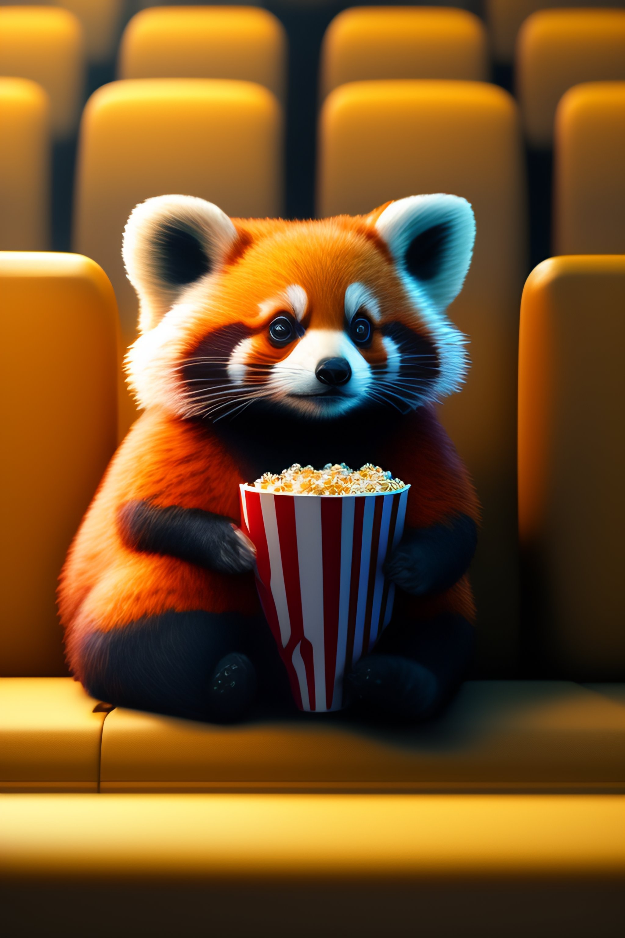 Lexica - Cute small humanoid red panda sitting in a movie theater ...