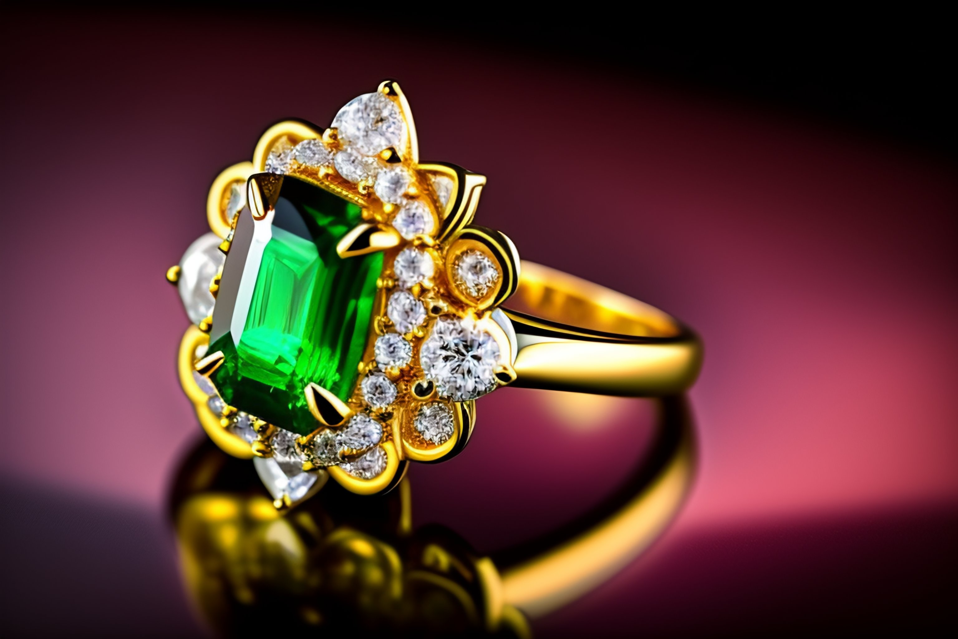 Lexica - Stunning ring with 4 5 carat diamond, adorned with ruby, emerald, and sapphire, on wife ...