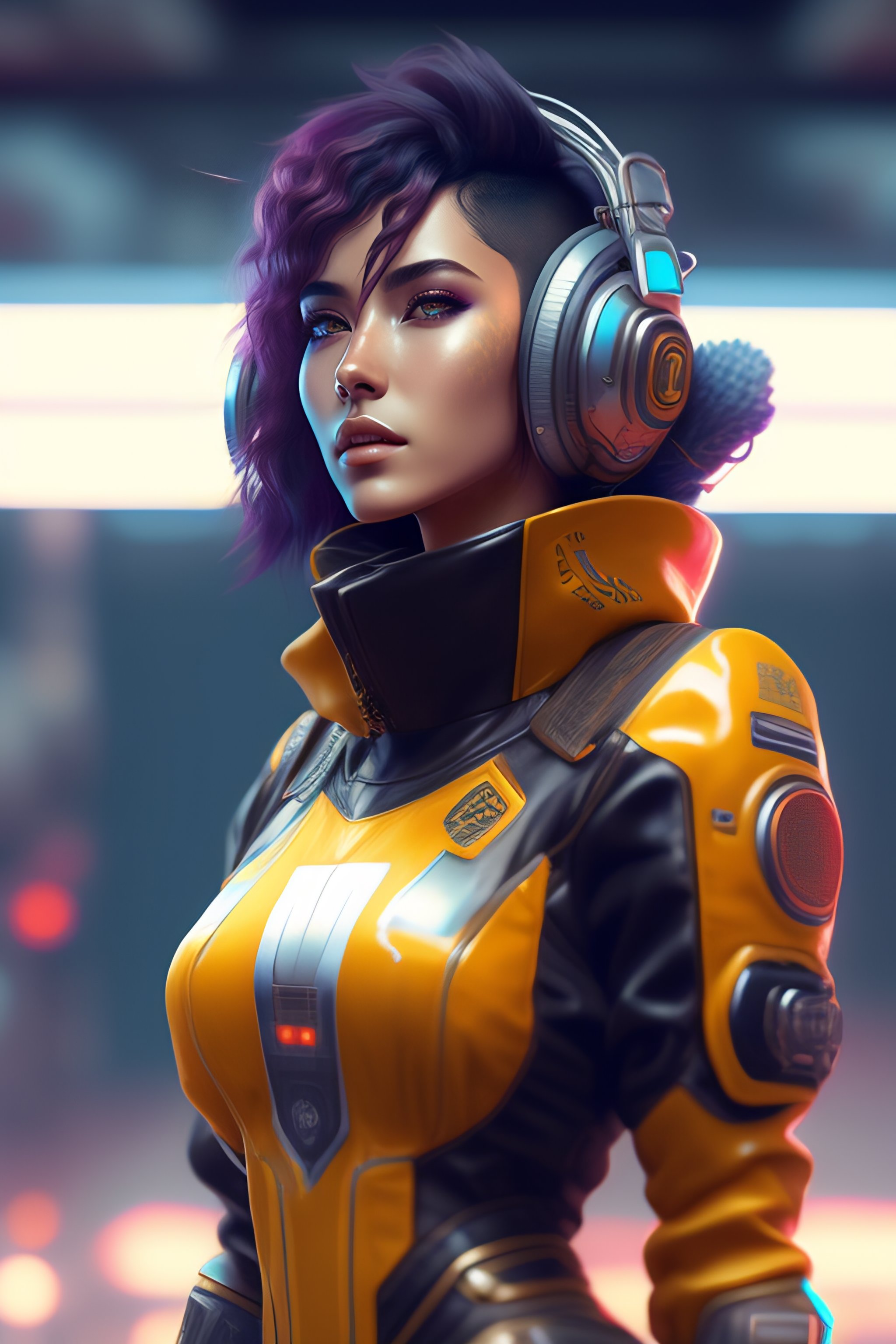 Lexica - Mech Punk clothes with short hair girl, battle status, hyper ...