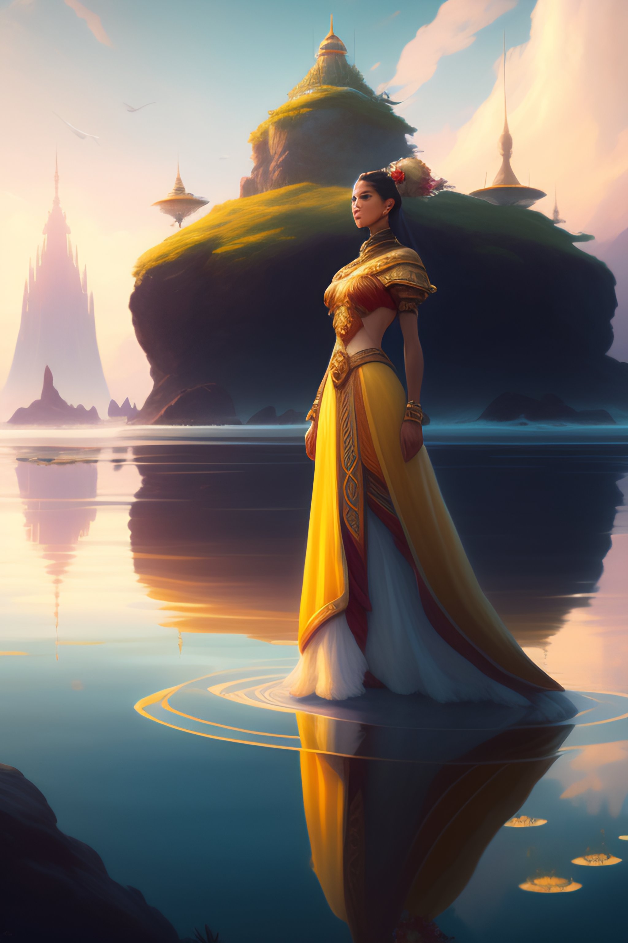 Lexica - Full body corina kopf standing on a floating island with many ...