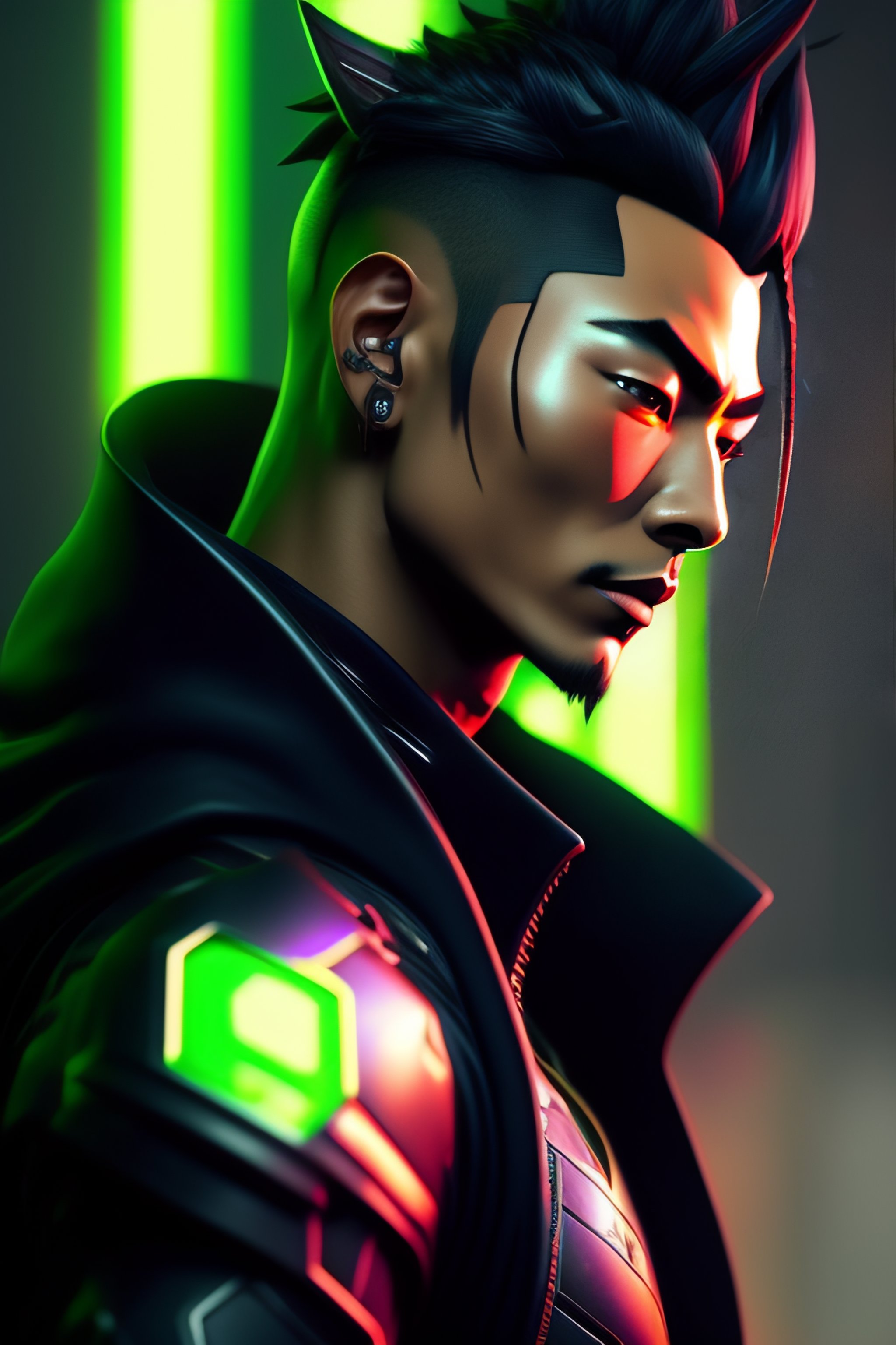 Lexica - Cyberpunk genji shimada with blade from overwatch in night city