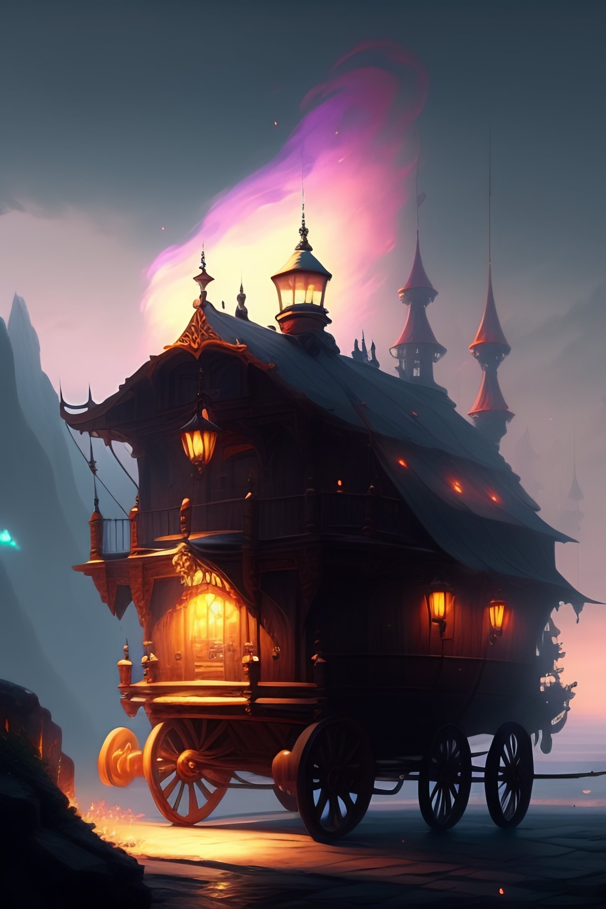 Lexica - A moving library, by greg rutkowski e thomas kinkade, fantasy ...