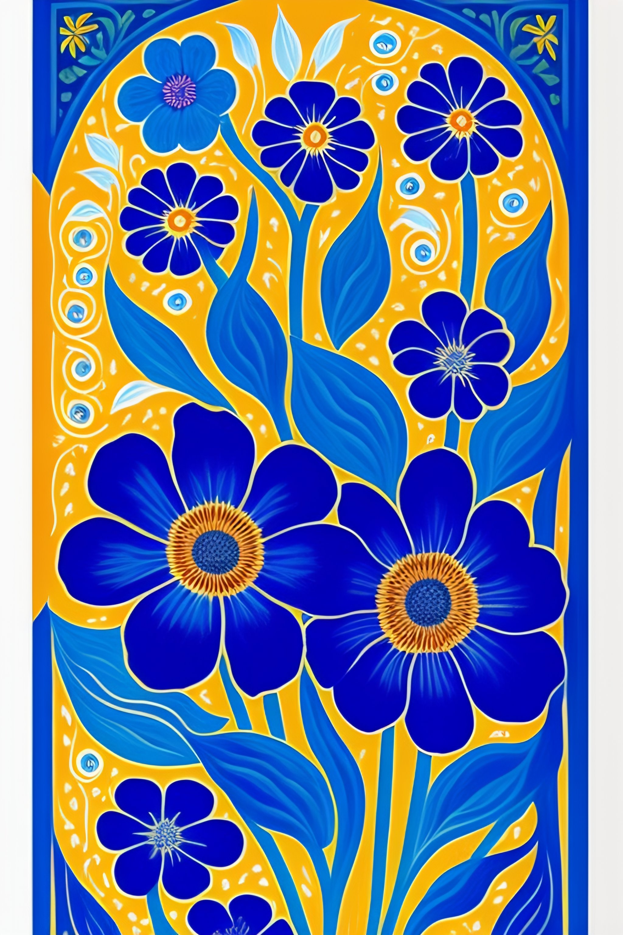 Lexica - A painting of flowers on a blue background, a woodcut by ...