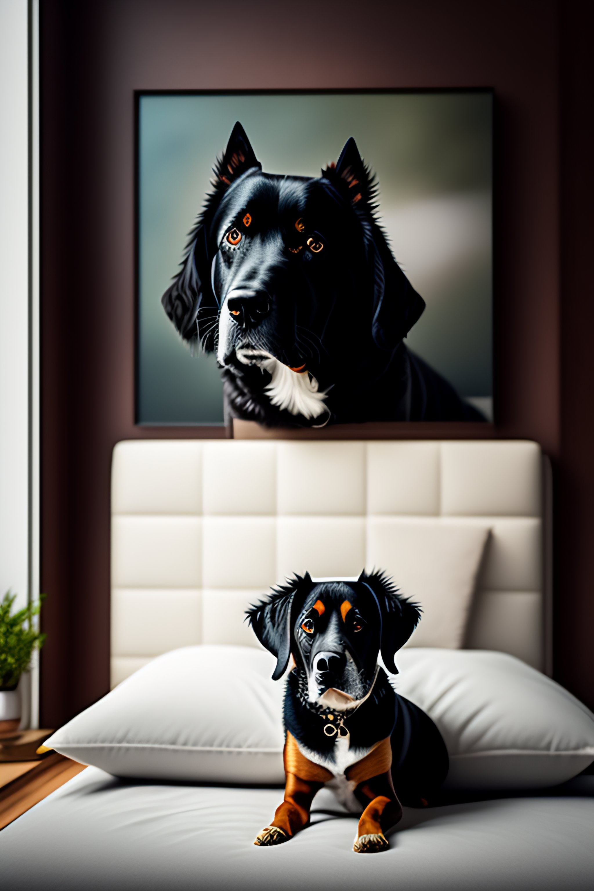 Lexica - A black short dog with dark brown eyes big ears and big tail ...