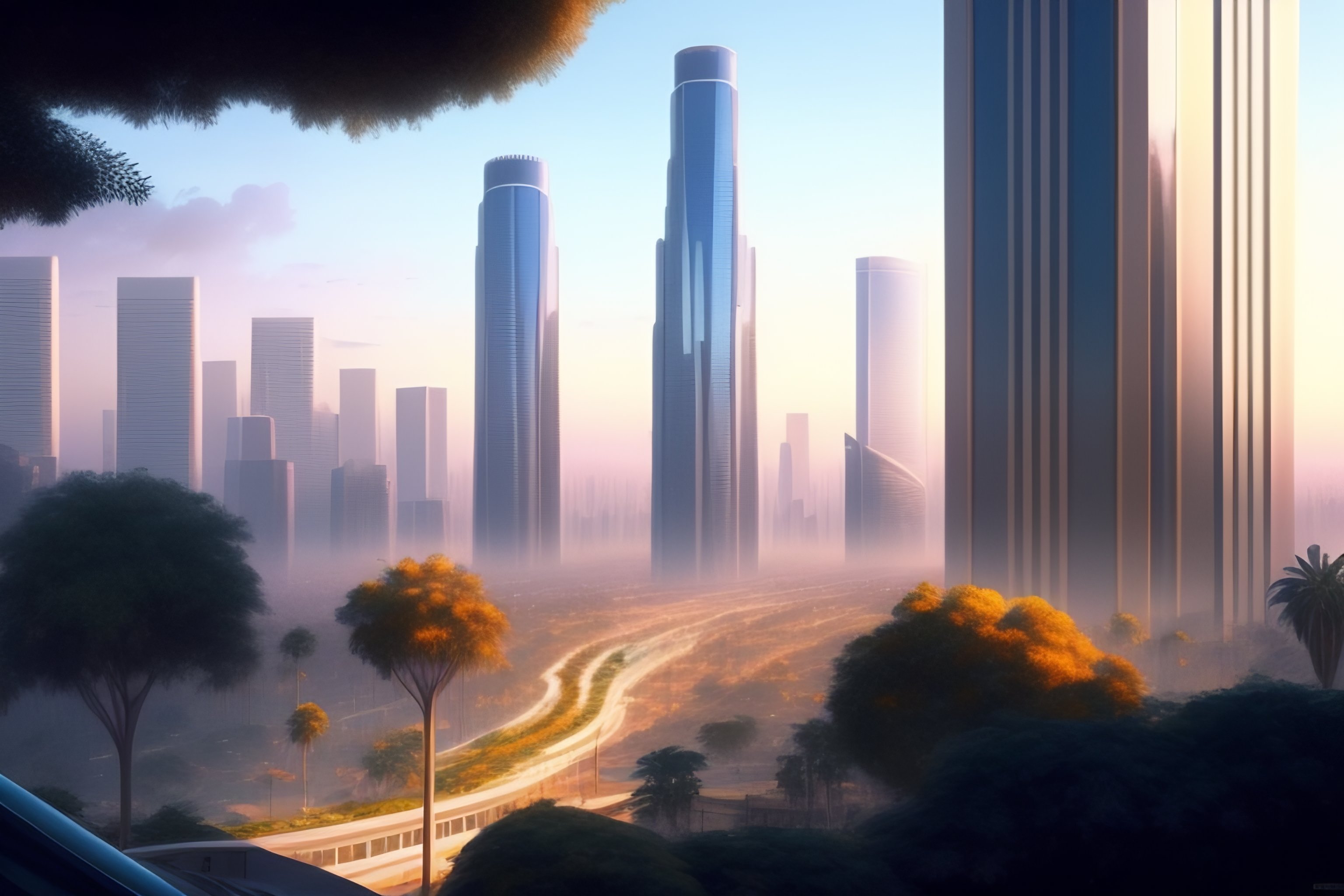 Lexica - Los angeles in 2050 with sky scrapers, lots of trees and happy ...