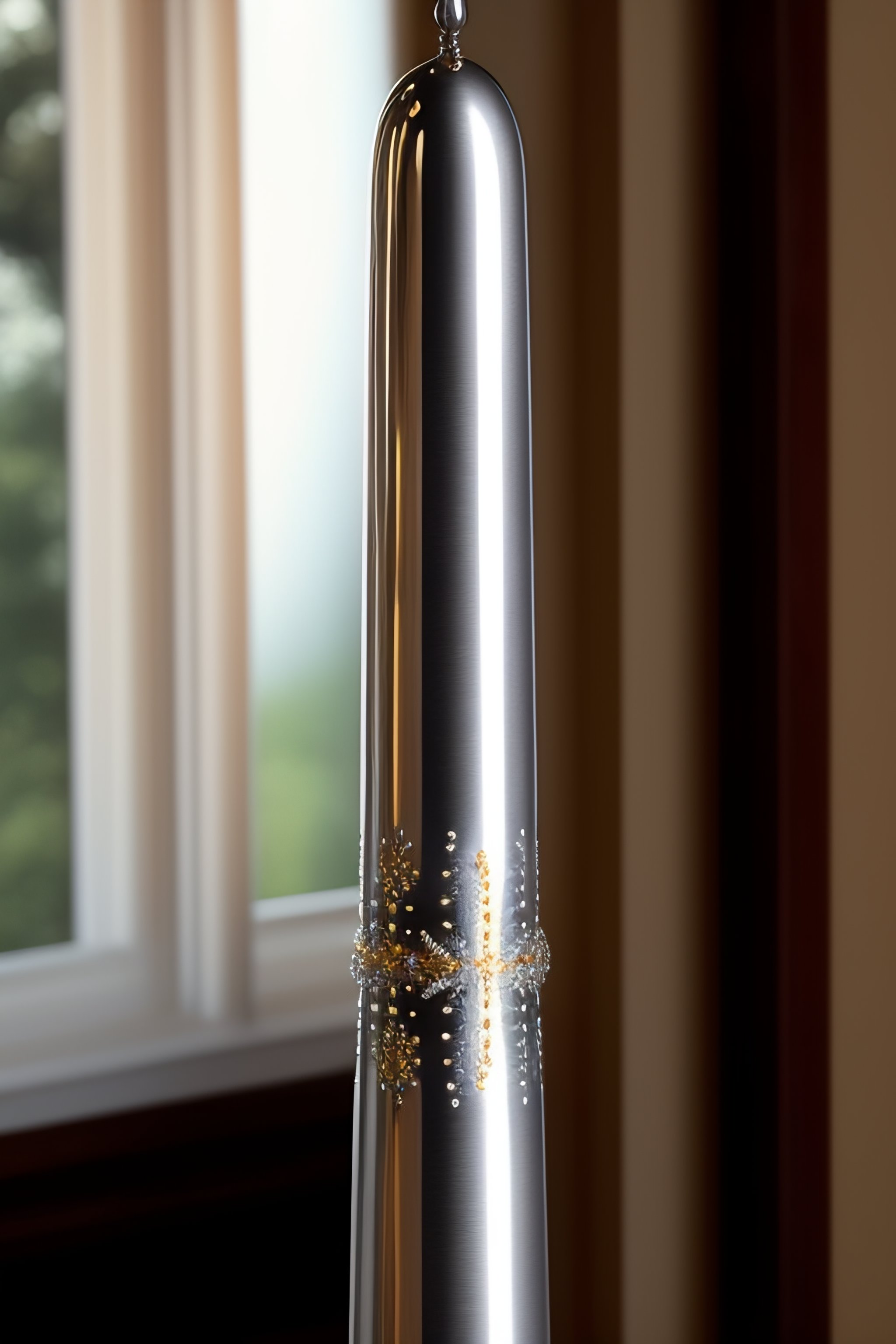 Lexica - Tall silver staff with starlight on top, photo