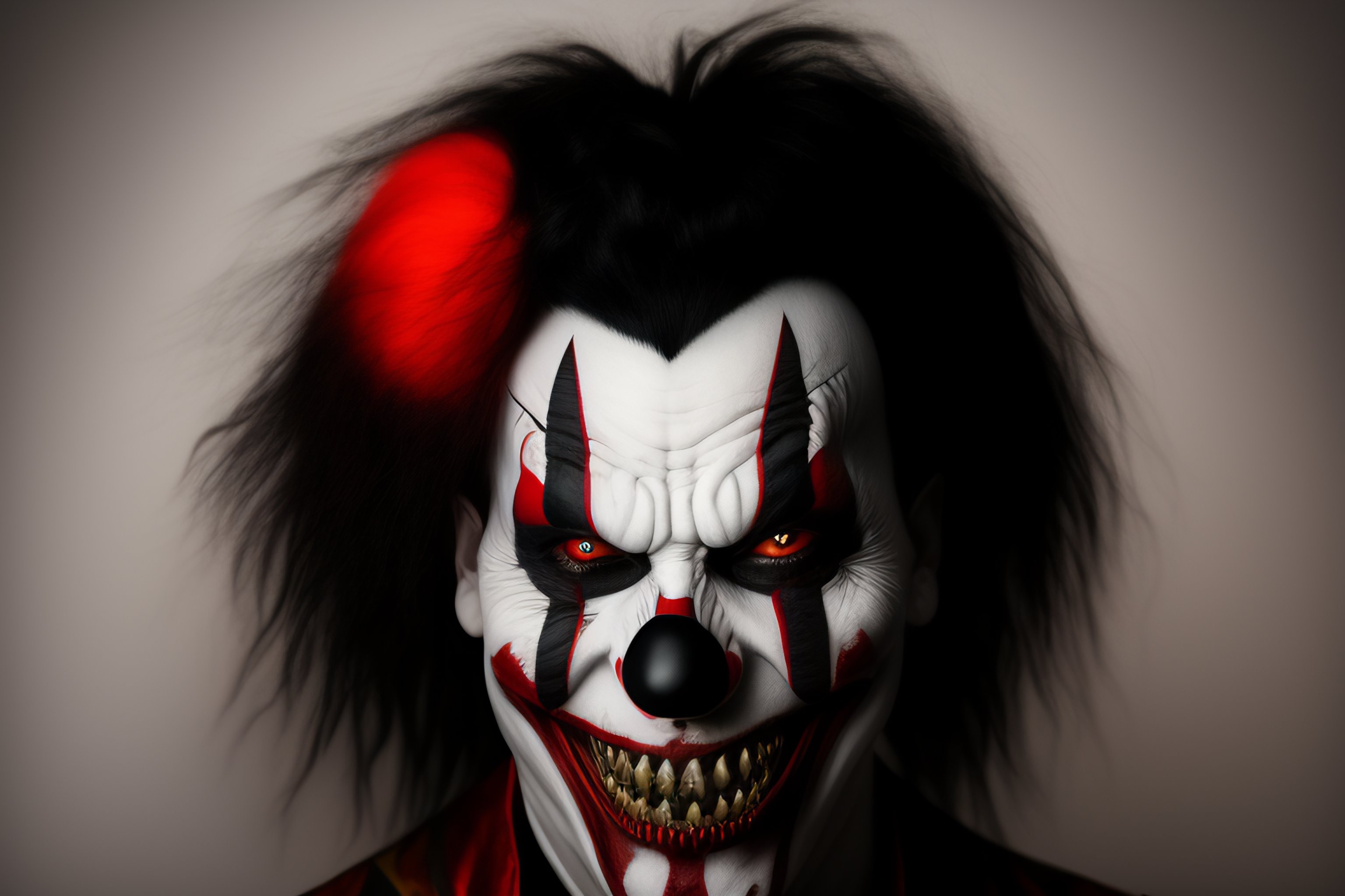 Lexica - Person dressed as a terrifying thin ugly clown with red eyes ...