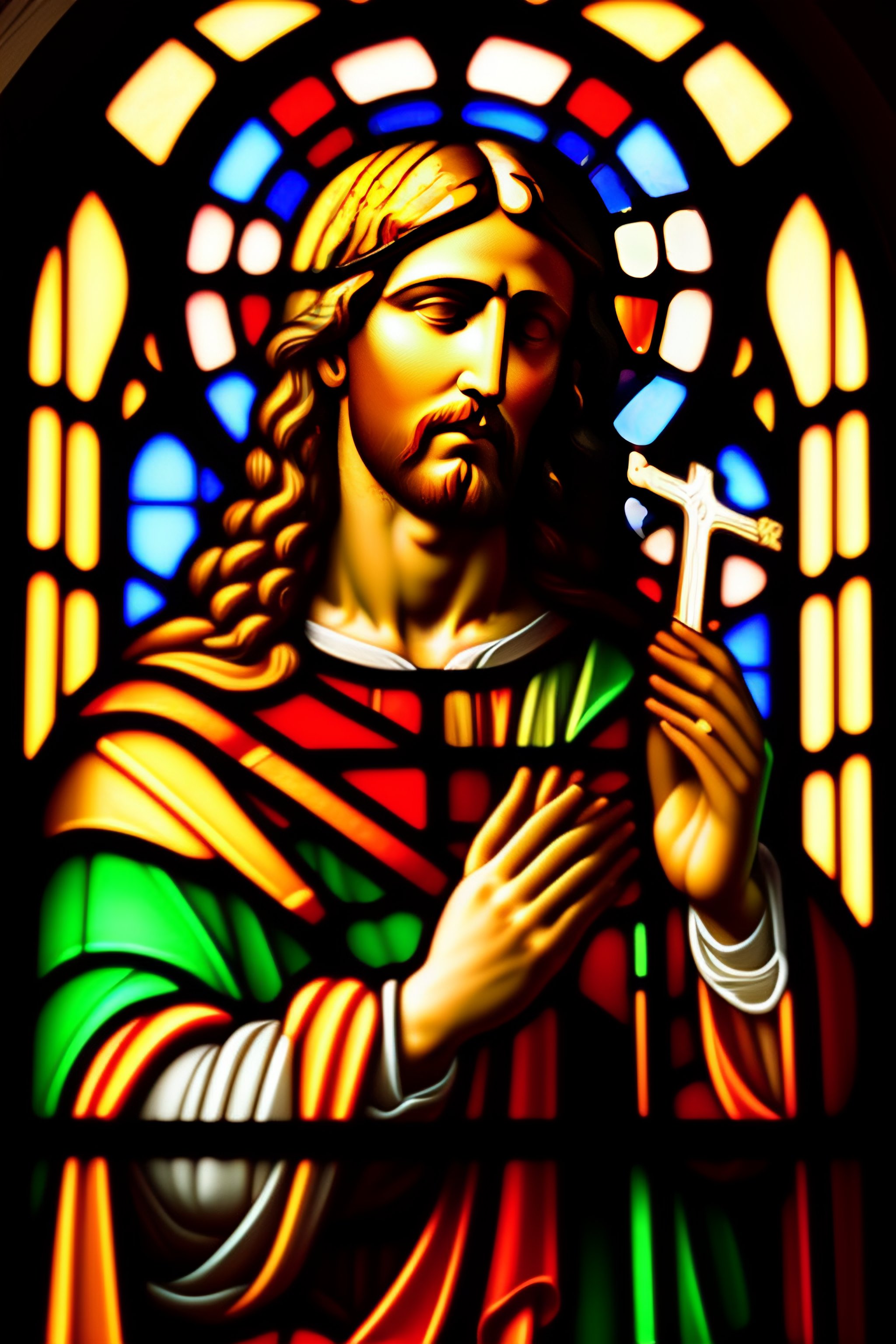 Lexica - A bright, stained glass window of catholic Christ, intricately ...