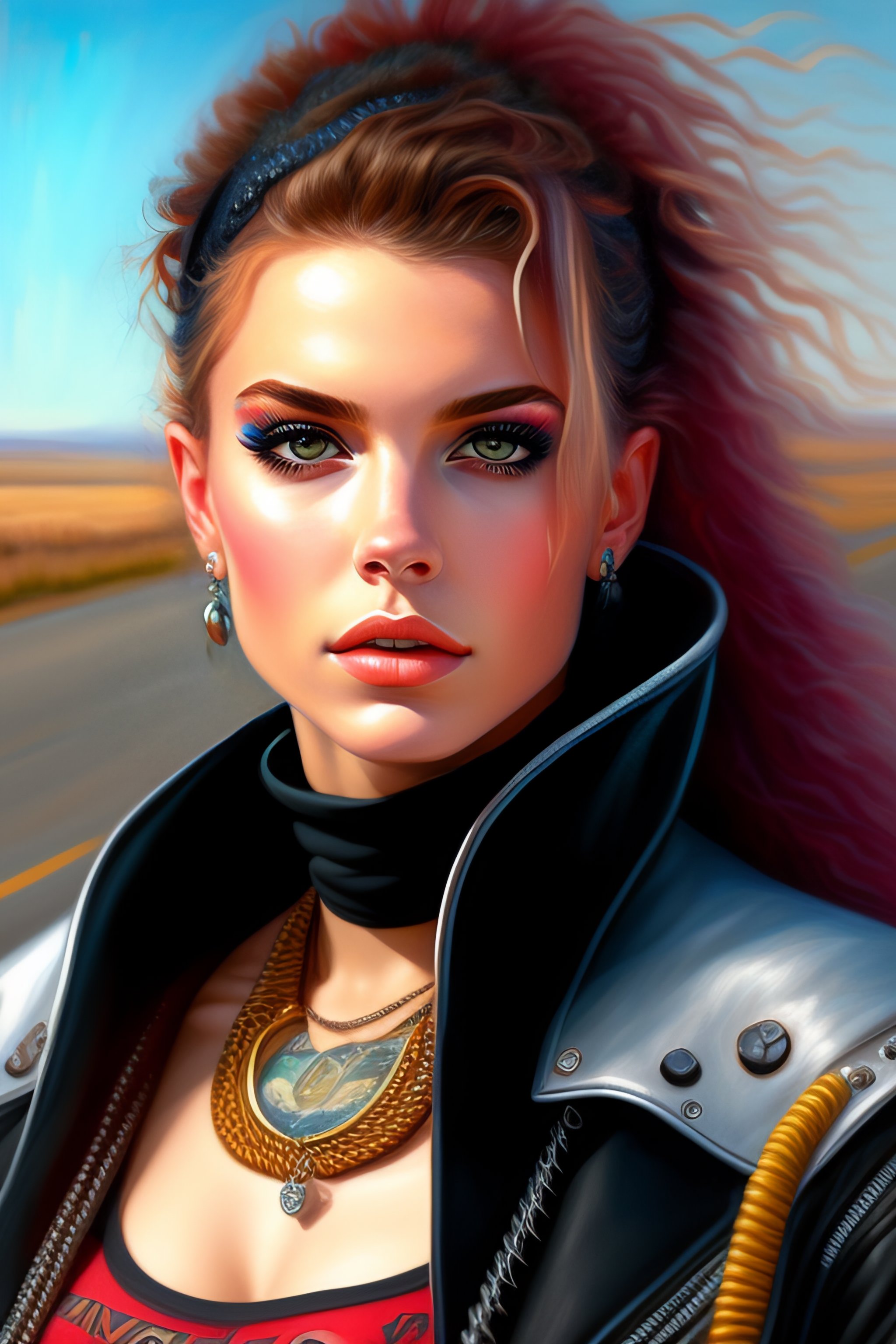 Lexica - Cute punk rock girl, mad max jacket, renaissance, cables on ...