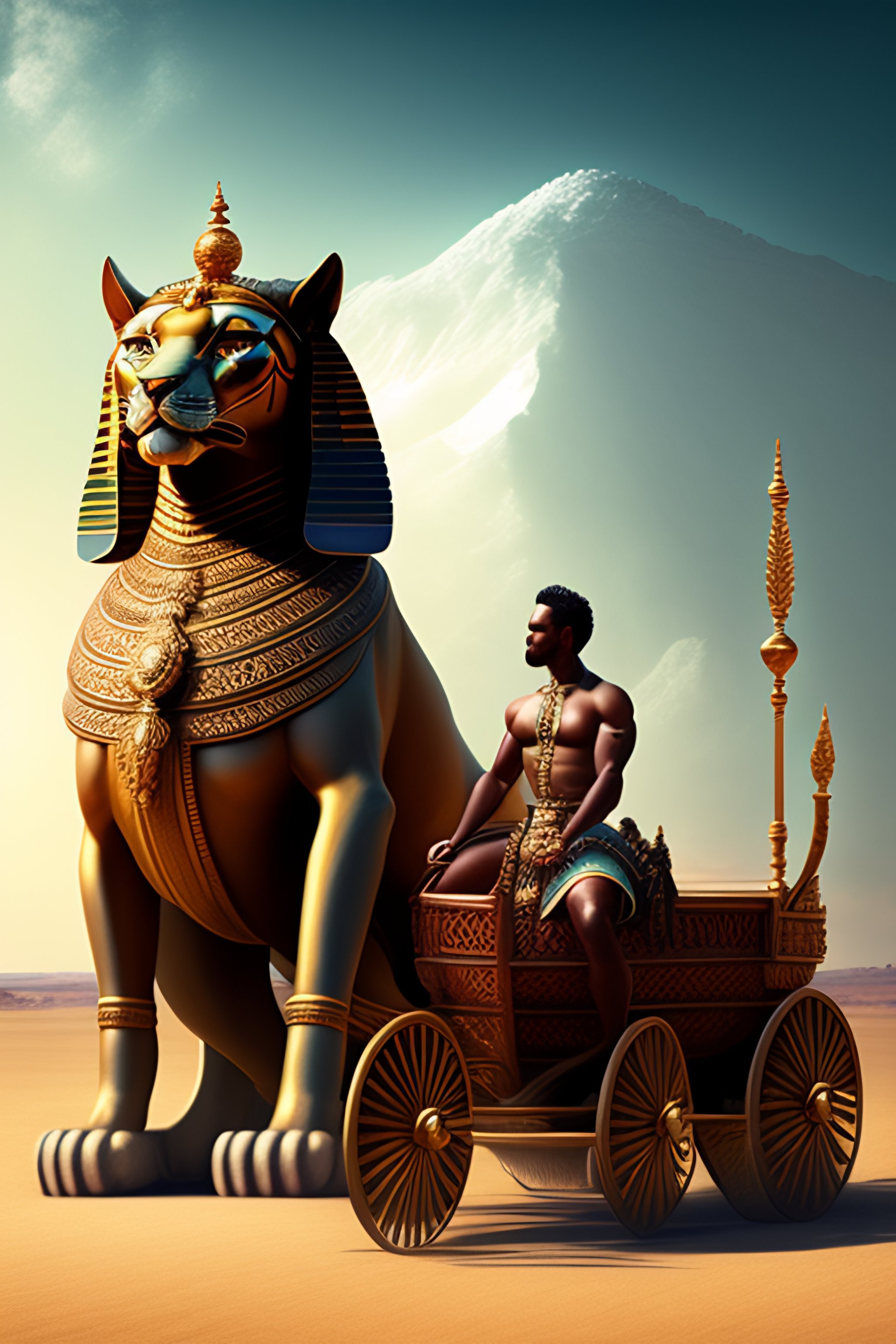Lexica - A king on a big chariot pulled by a sphinx