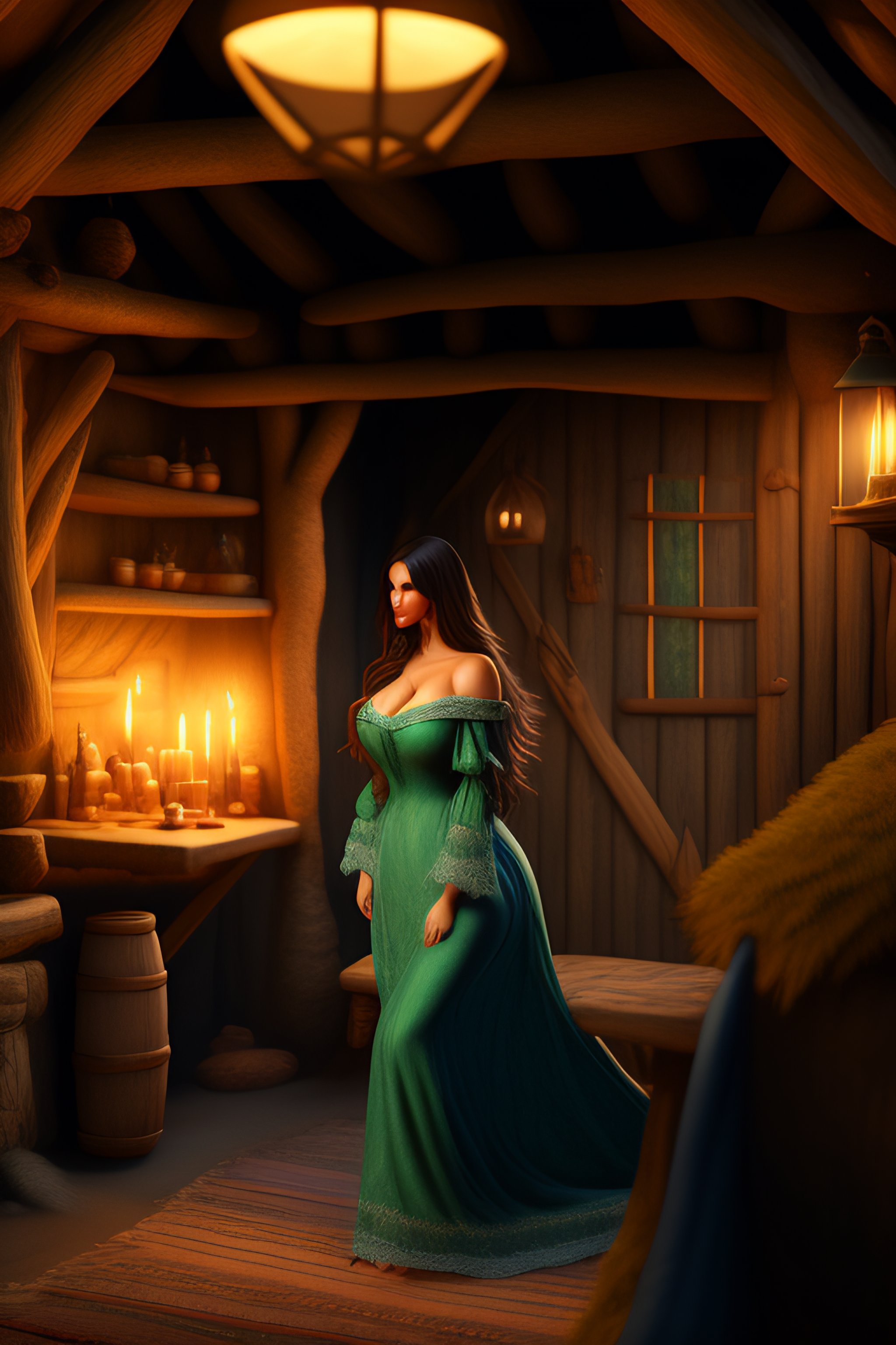 Lexica - Brunette Christina Hendricks in medieval hut at night ...