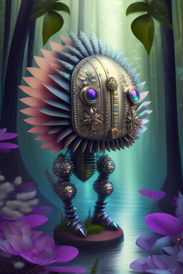 Lexica - Magic trippy silver 1950;s spiked robot with attitude, jewel encrusted spiked flowers ...