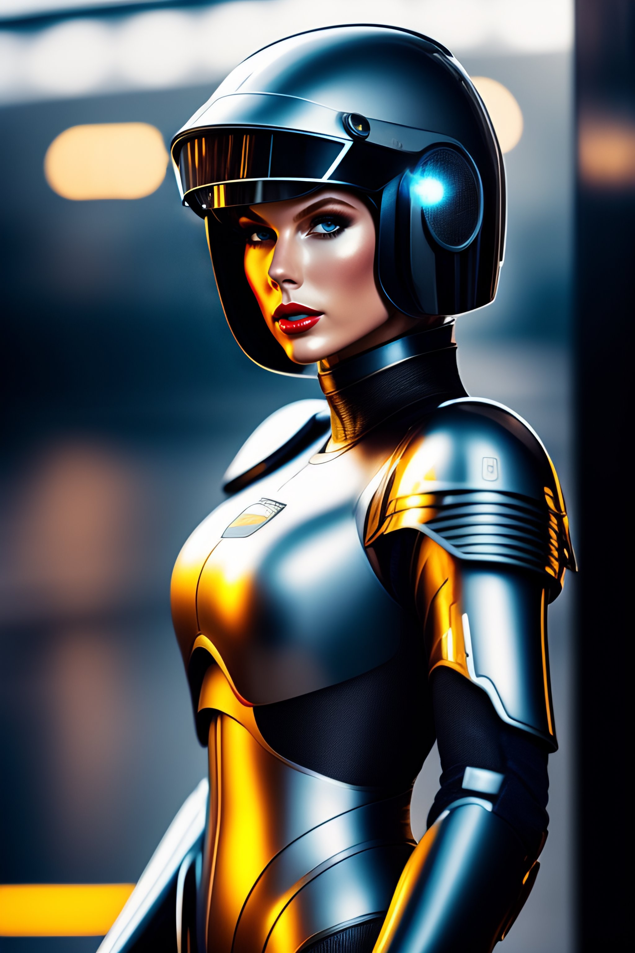 Lexica - Taylor swift as robocop with helmet, a character side portrait ...