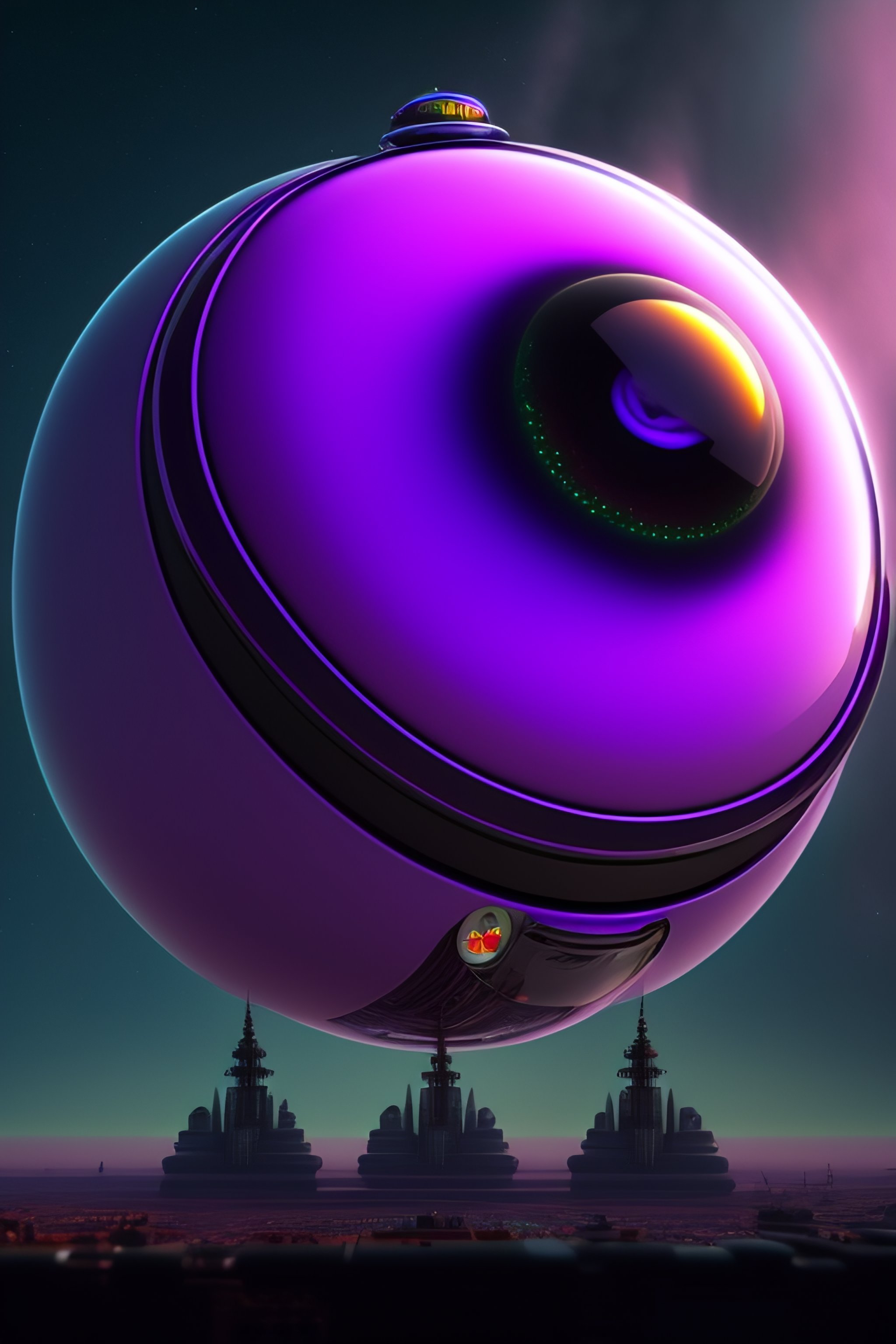 Lexica - A violet robot with big eye surounded by atoms