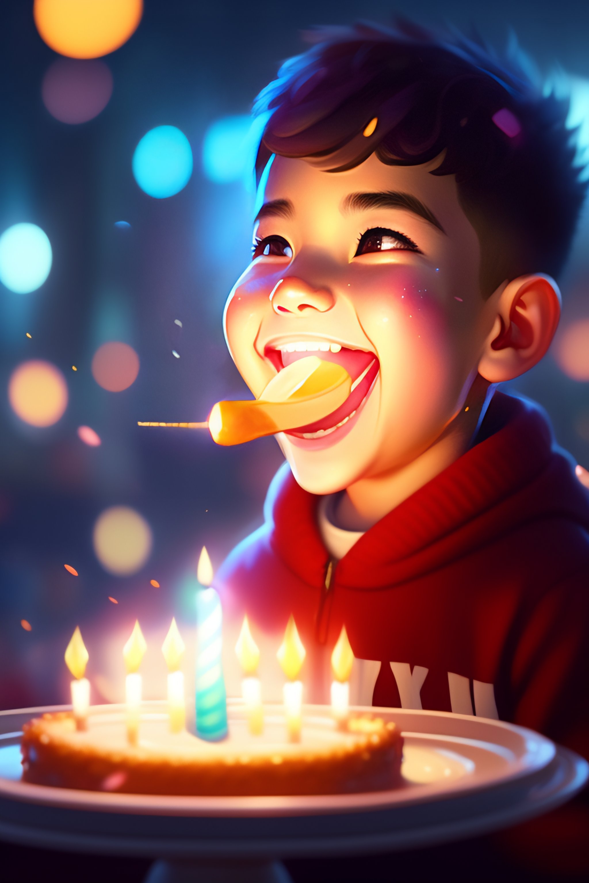 Lexica - Laughting boy eating huge birthday cake with candles ...