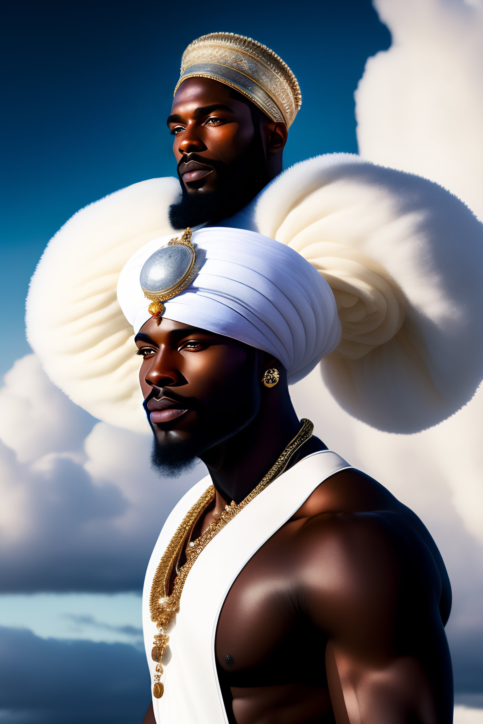 Lexica - Beautiful black man with white beard wearing white turban on ...