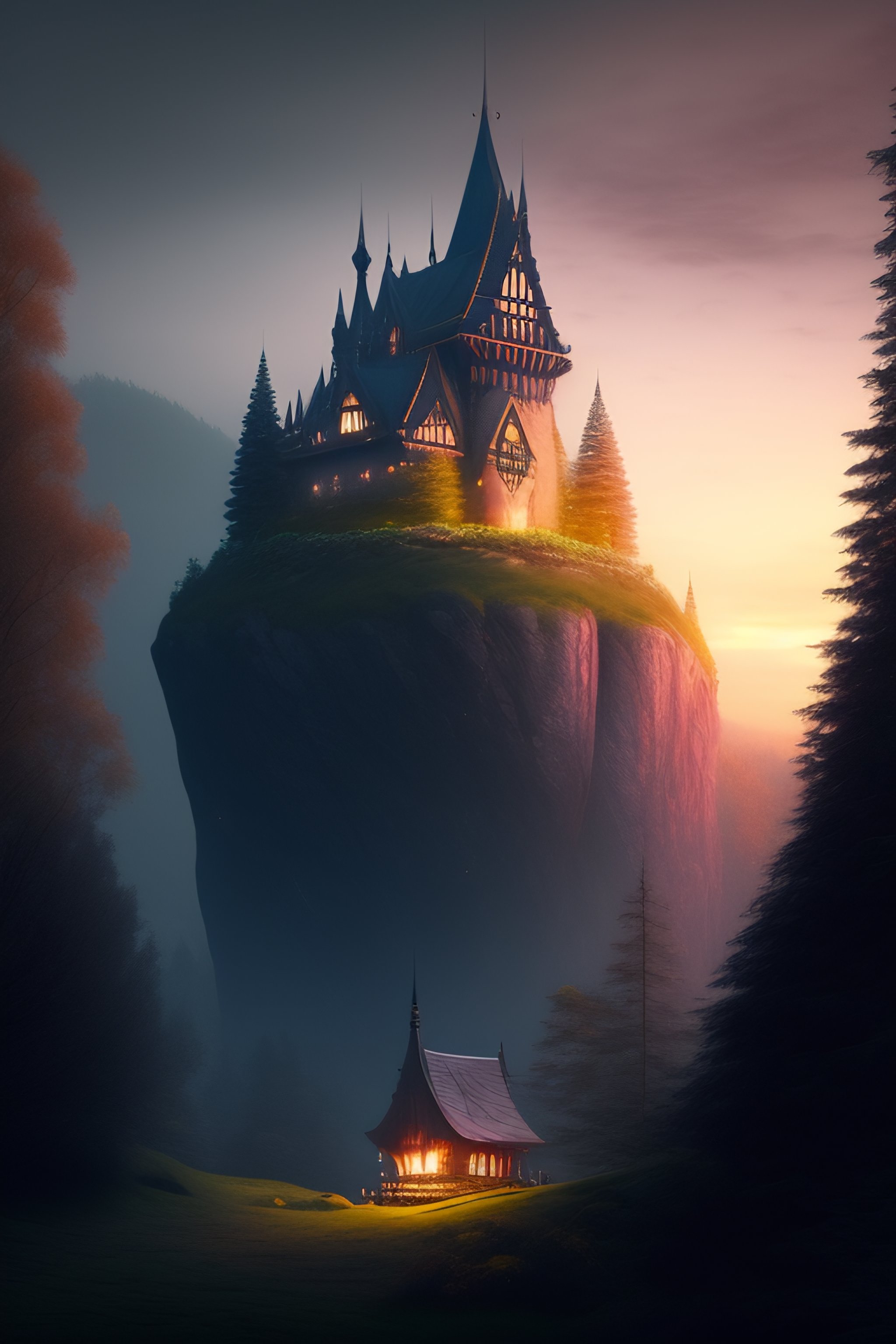 Lexica - Elven castle in the forest at night