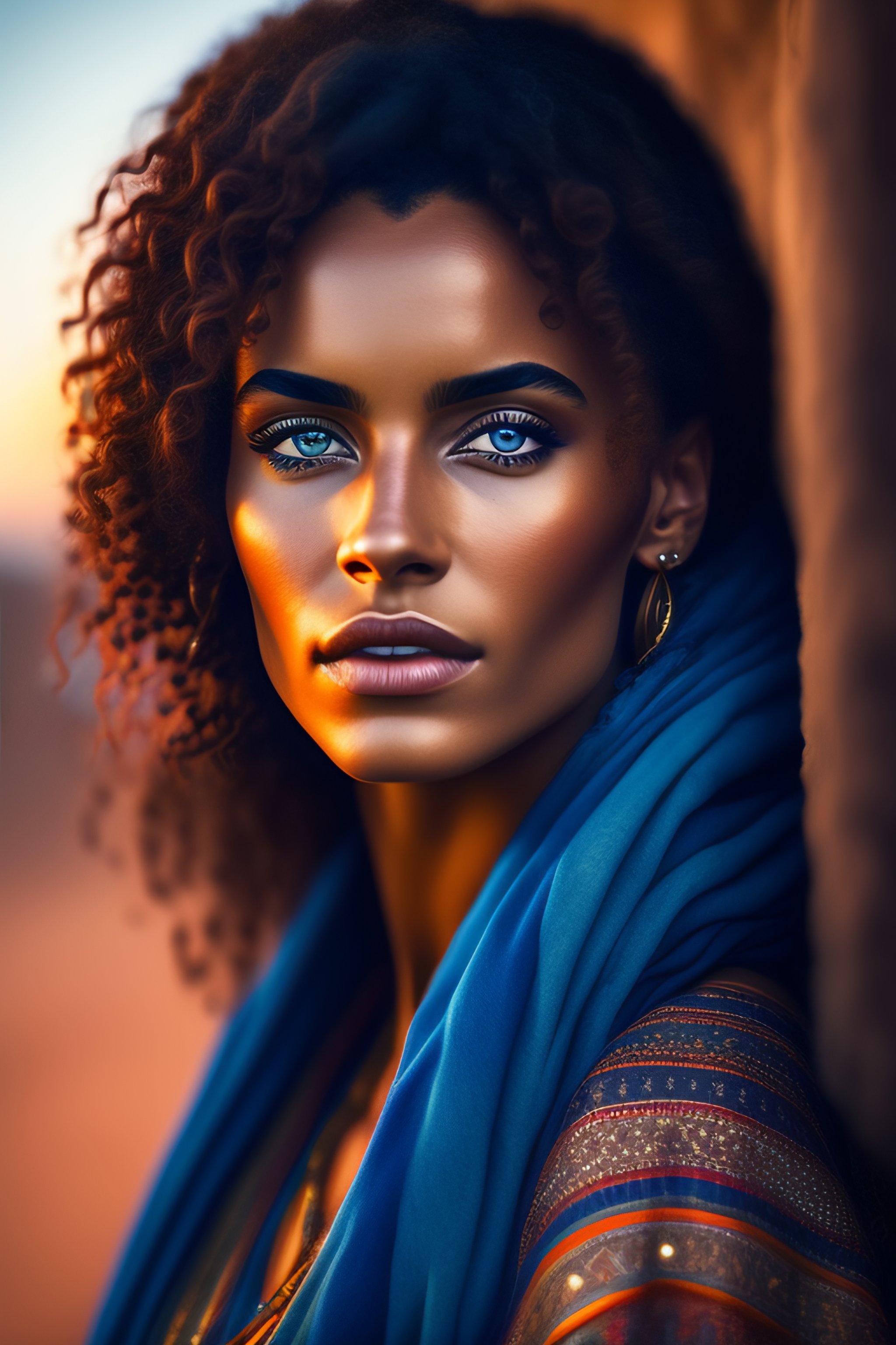 Lexica - Beautiful curly head morrocan woman with blue eyes 8k ...