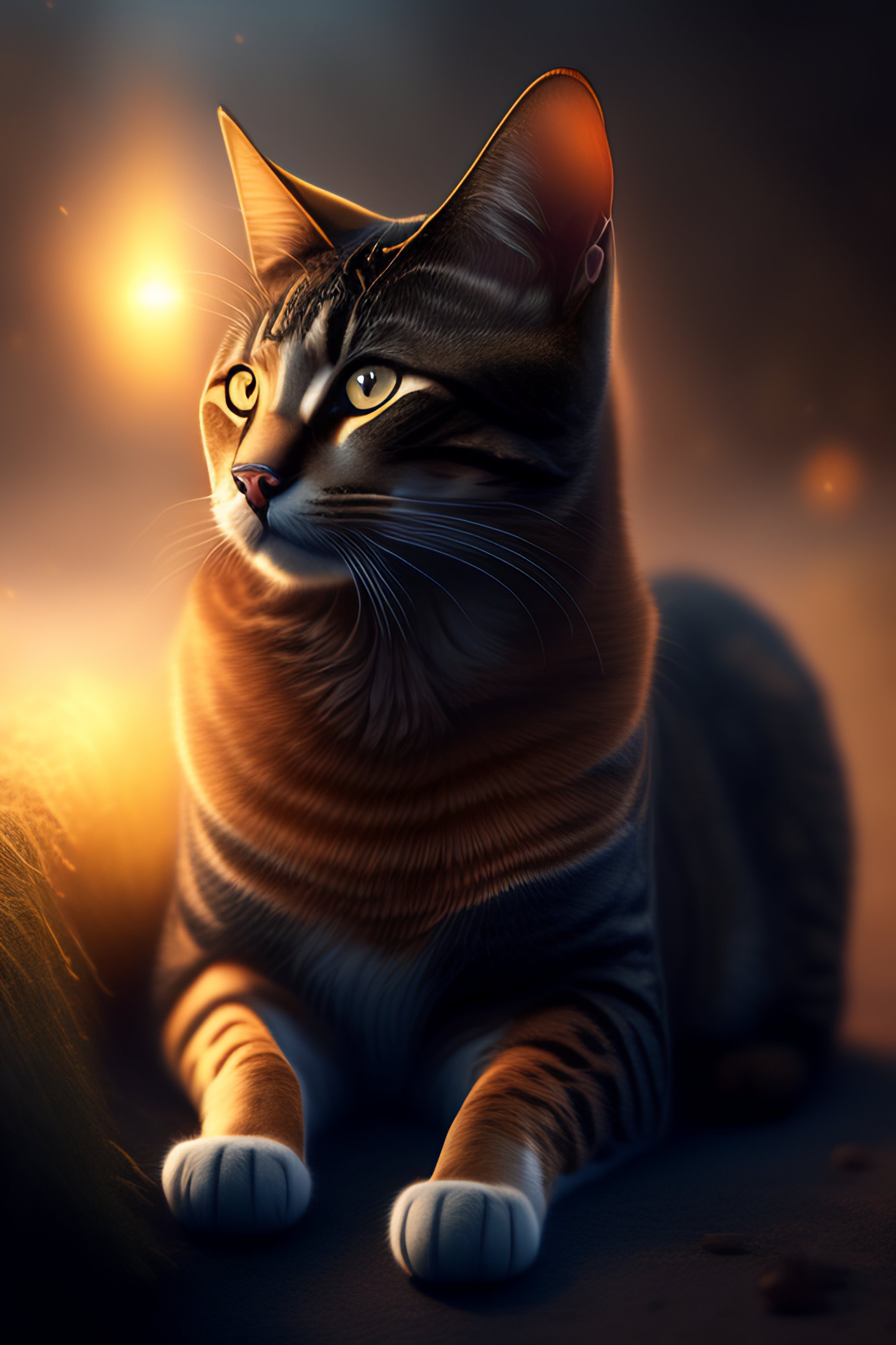 Lexica - An exhausted cat at the frontlines in the army at night with ...