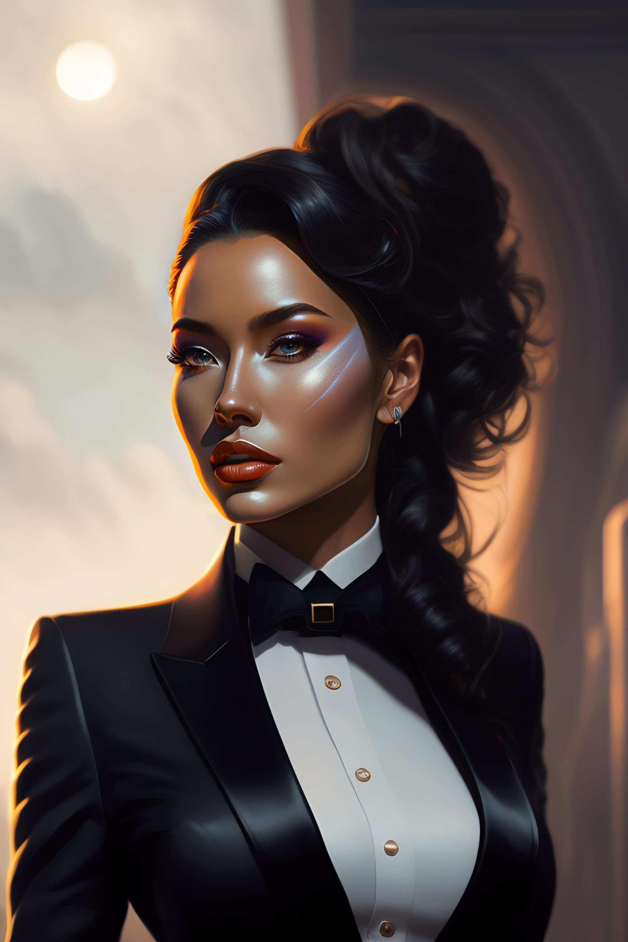 Lexica - 'an artgerm painting of a cyborg in a black suit and tie, a woman cyborg, art by greg ...