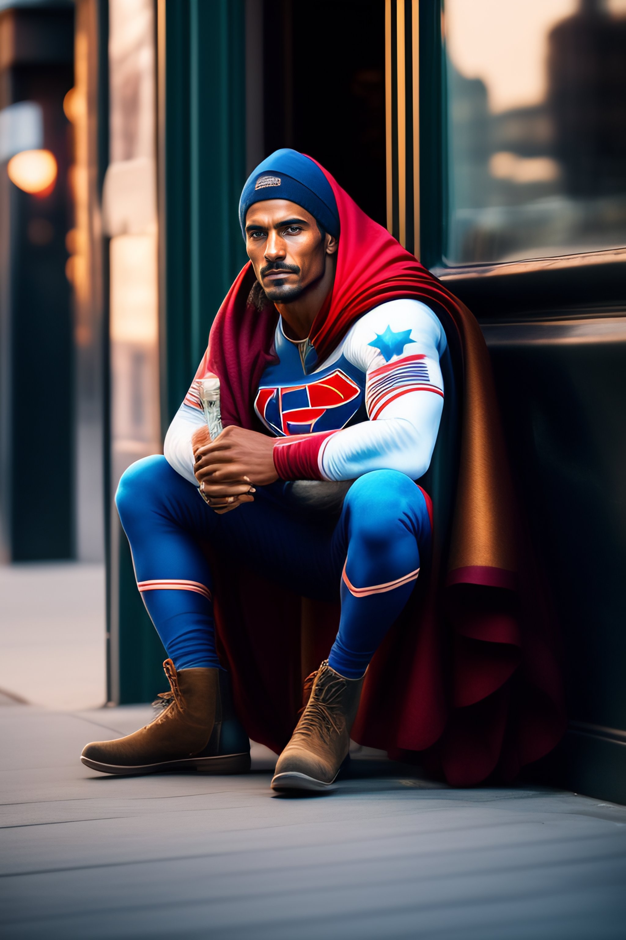 Lexica - Homeless person that looks like superman, professional photography