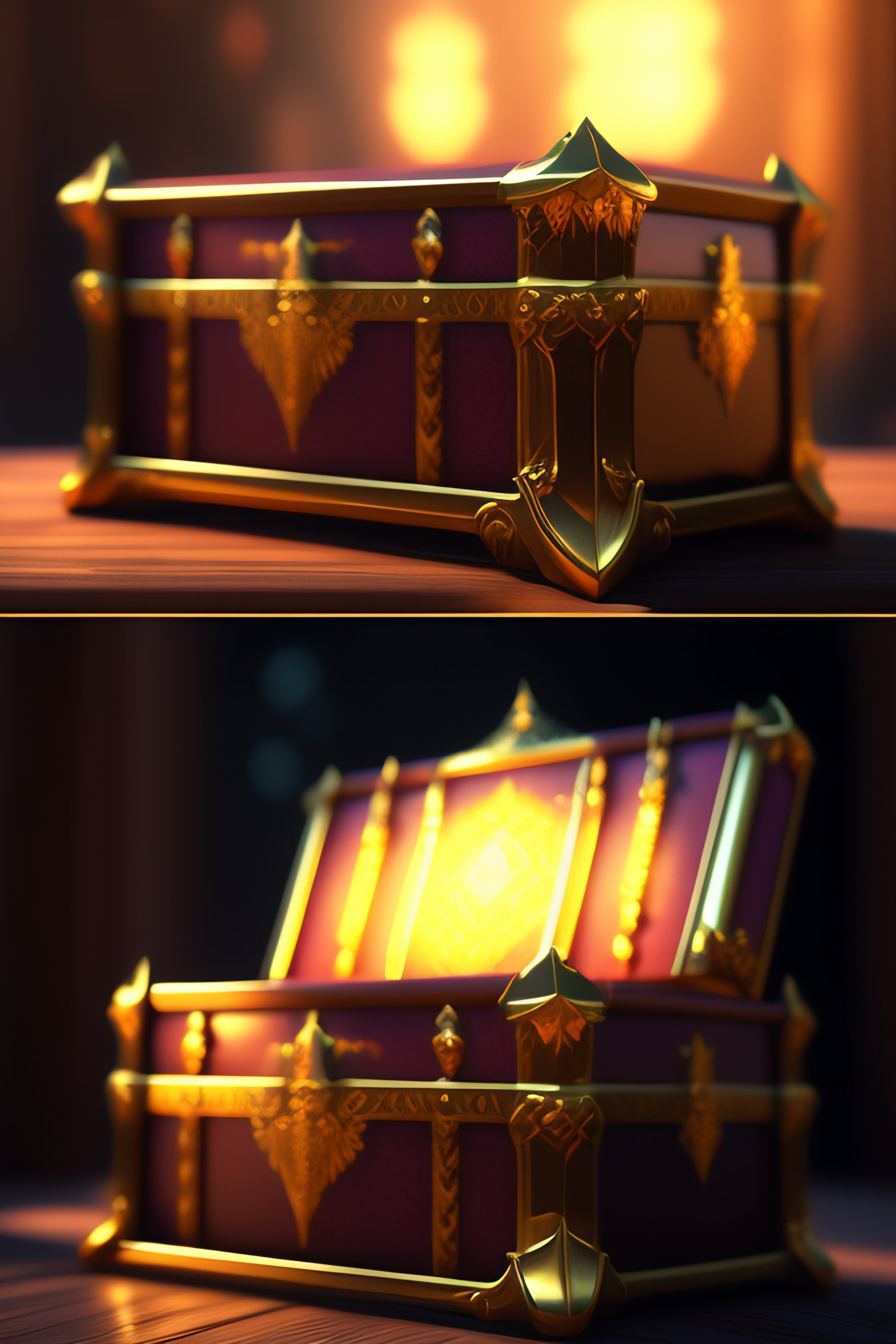 Lexica - Cinematic study of a fantasy chest containing gold and ...