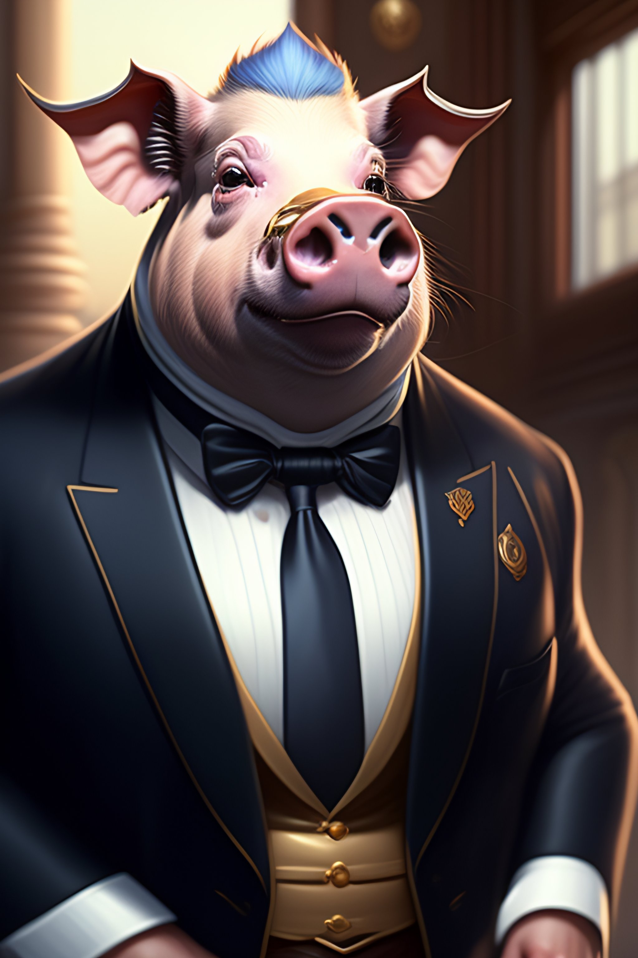 Lexica - A detailed portrait of pig in a politician suit magic staff ...