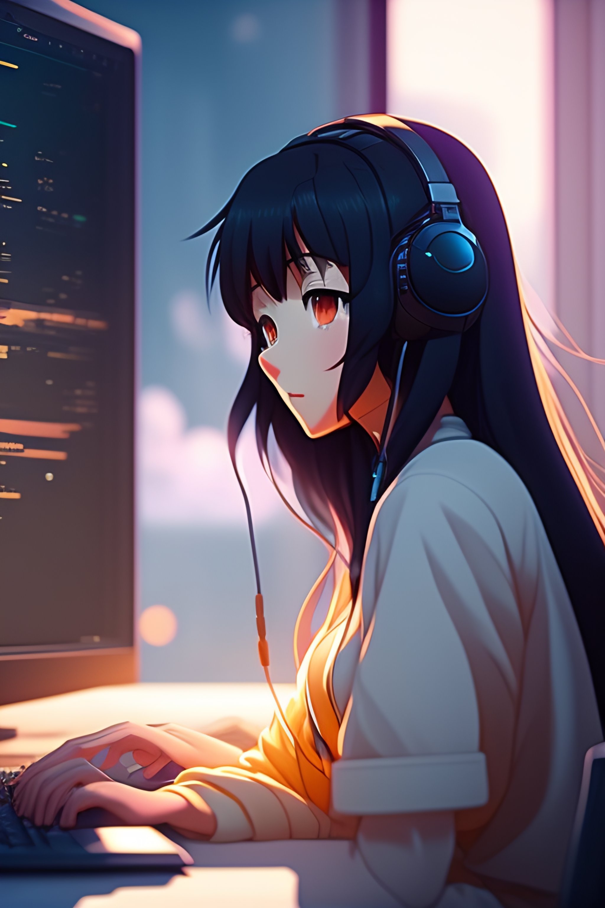 Lexica - Create a high resolution artwork of Anime Girl is programming ...