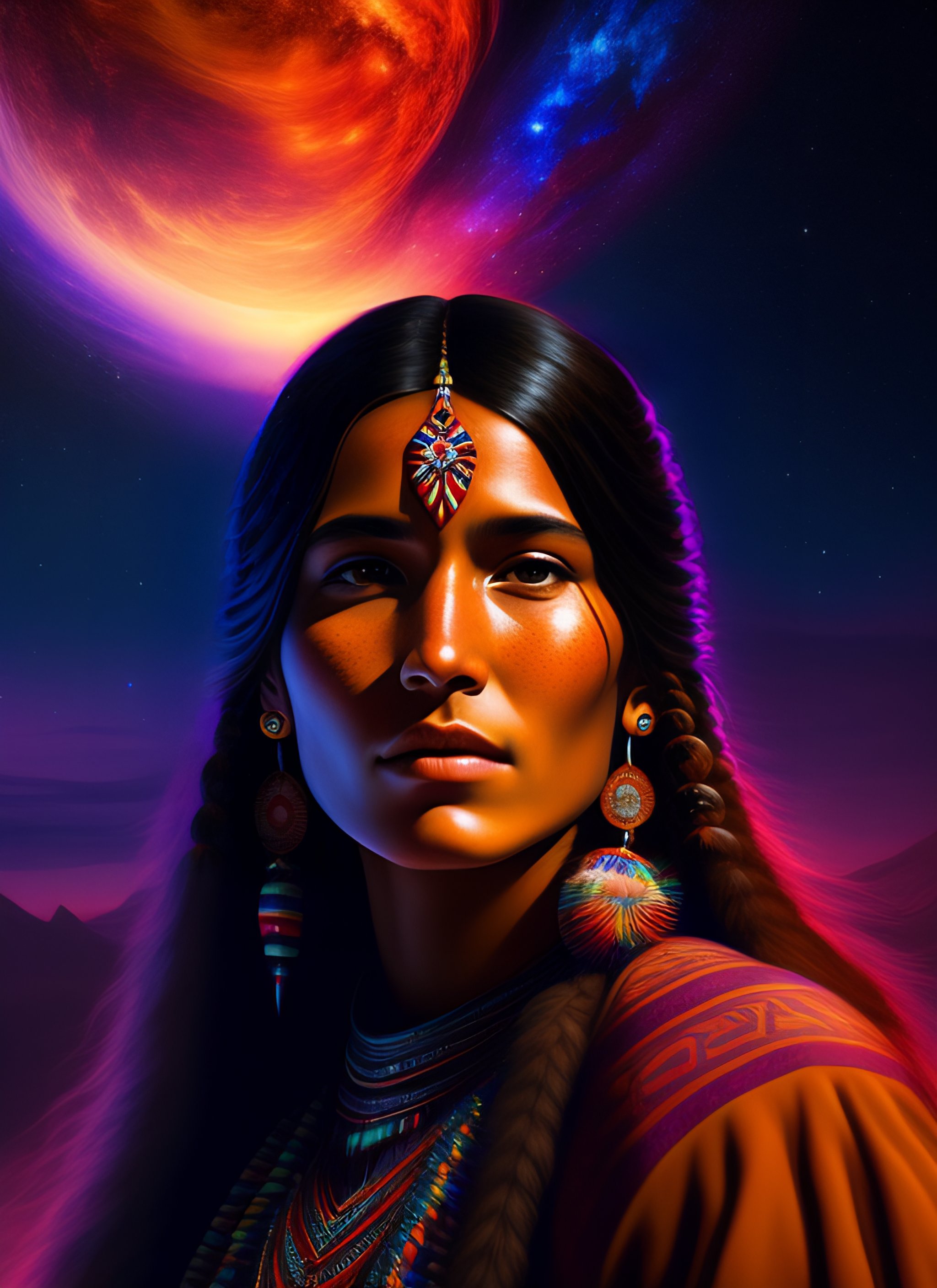 Lexica - Lakota tribe. a young indigenous woman watching the stars ...