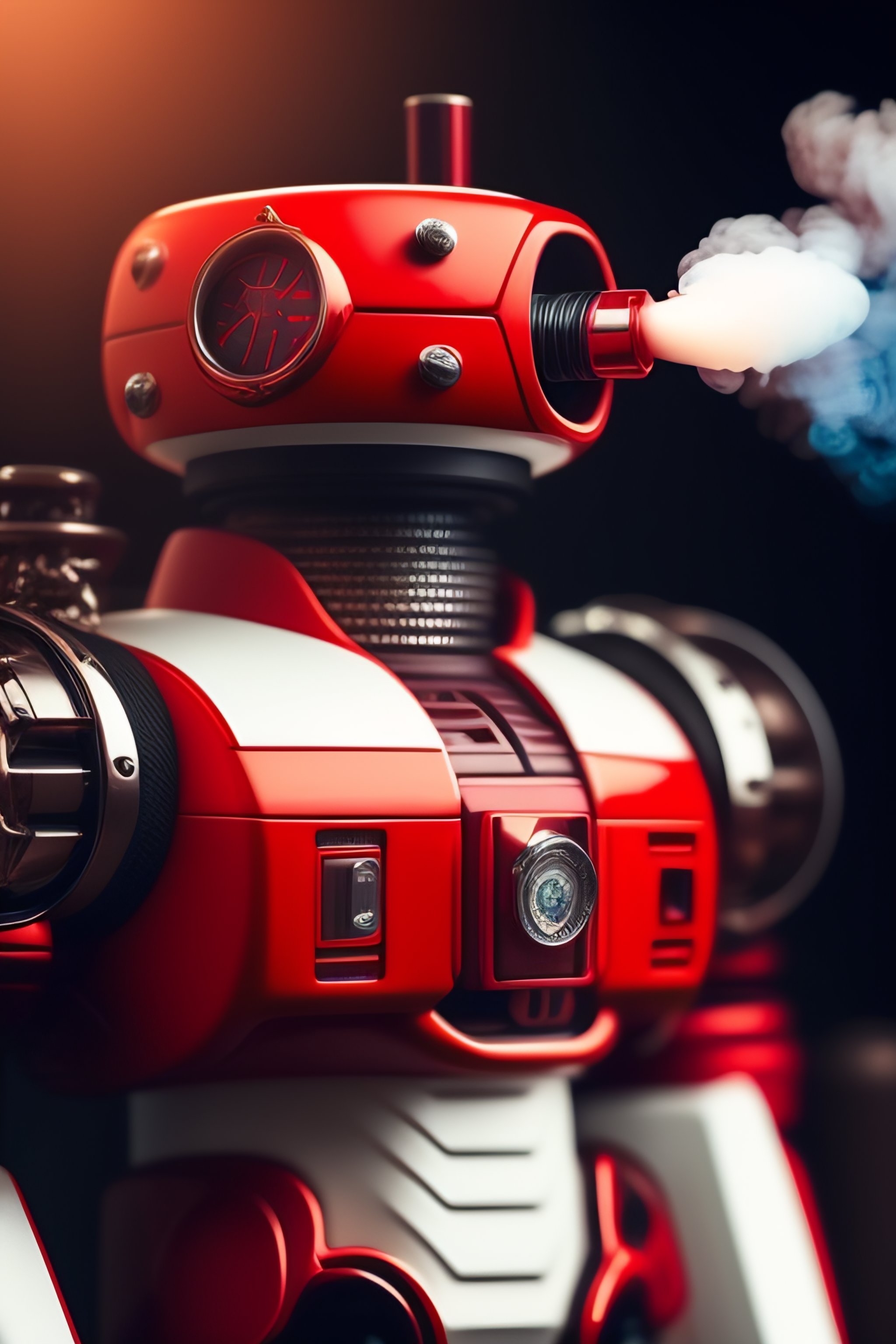 Lexica - A red and white wise cyborg machine robot smoking pipe