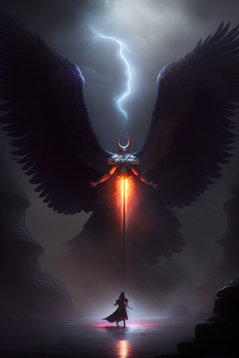 Lexica - An angel killing a demon in a dark scary place