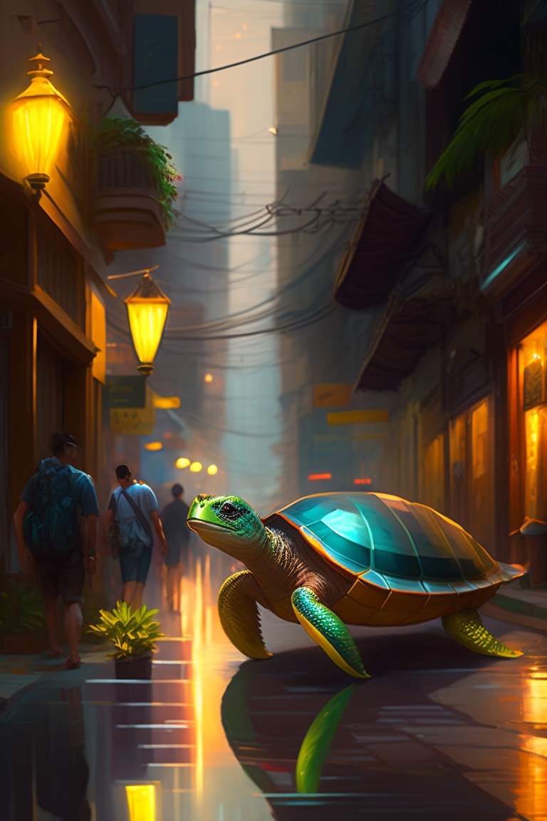 Lexica - A turtle walking through the Brazilians Streets, shot body ...