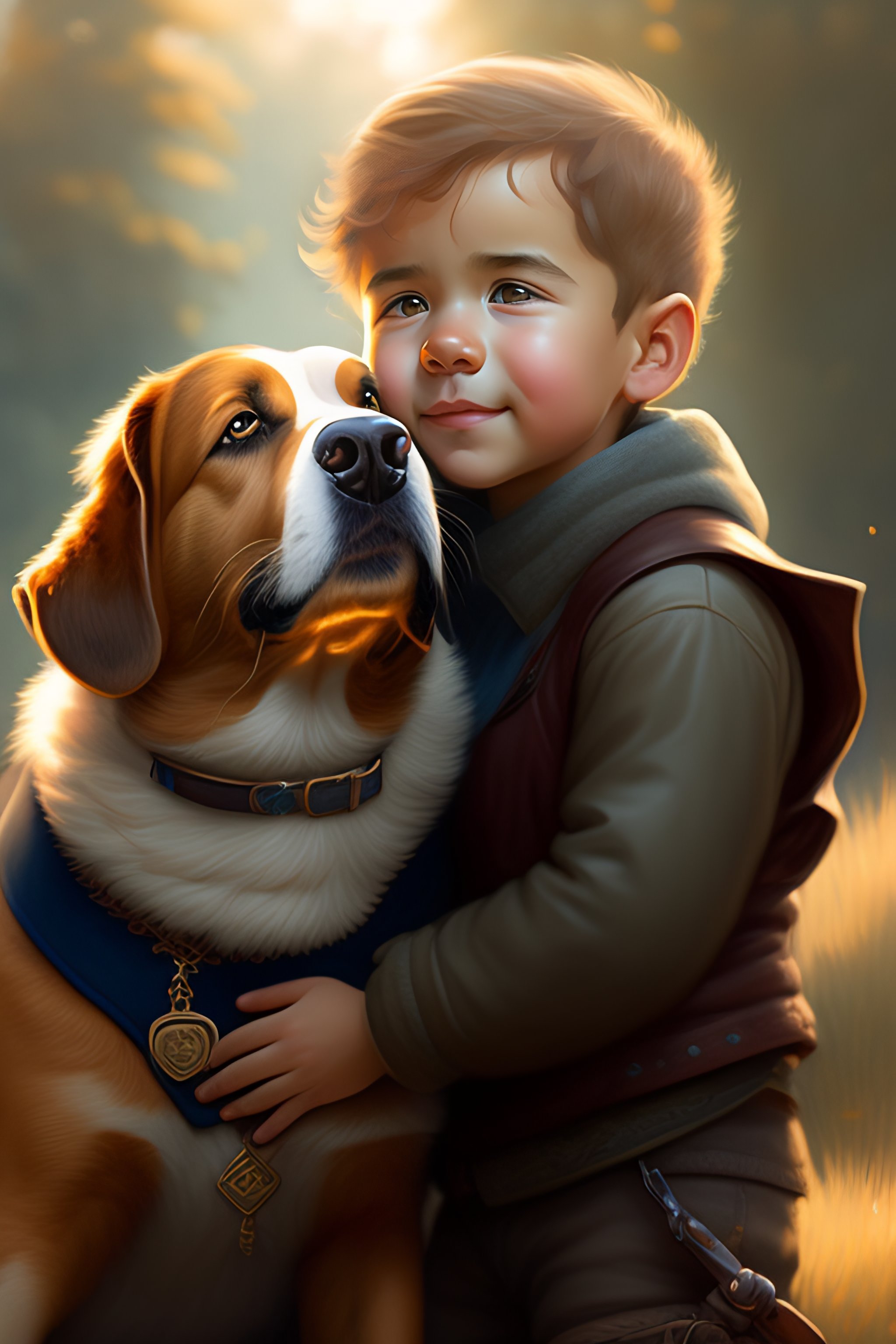 Lexica - A detailed portrait of a cute boy hugging a dog illustrator ...