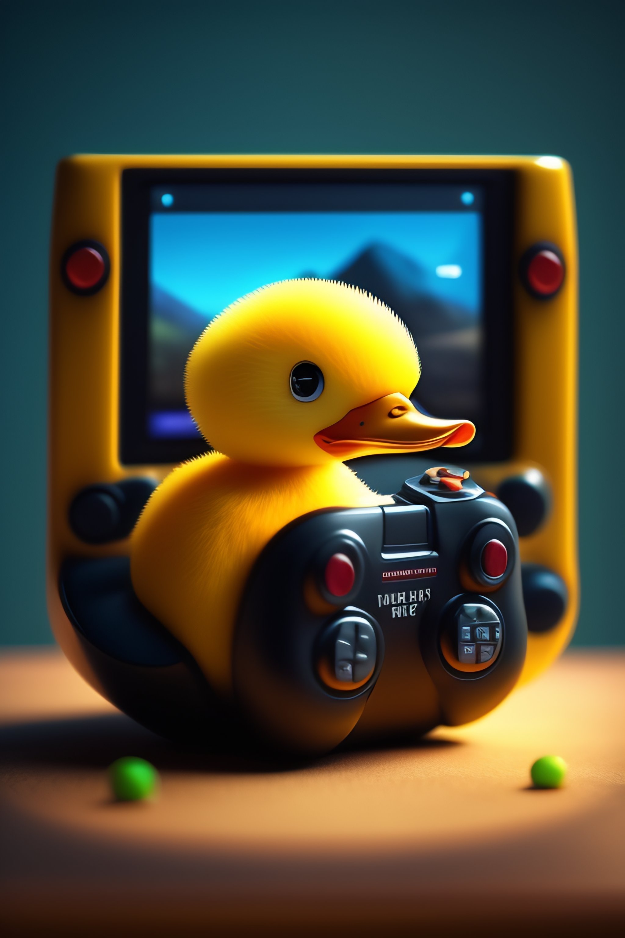 Lexica - A funny lyellow duck playing videogames