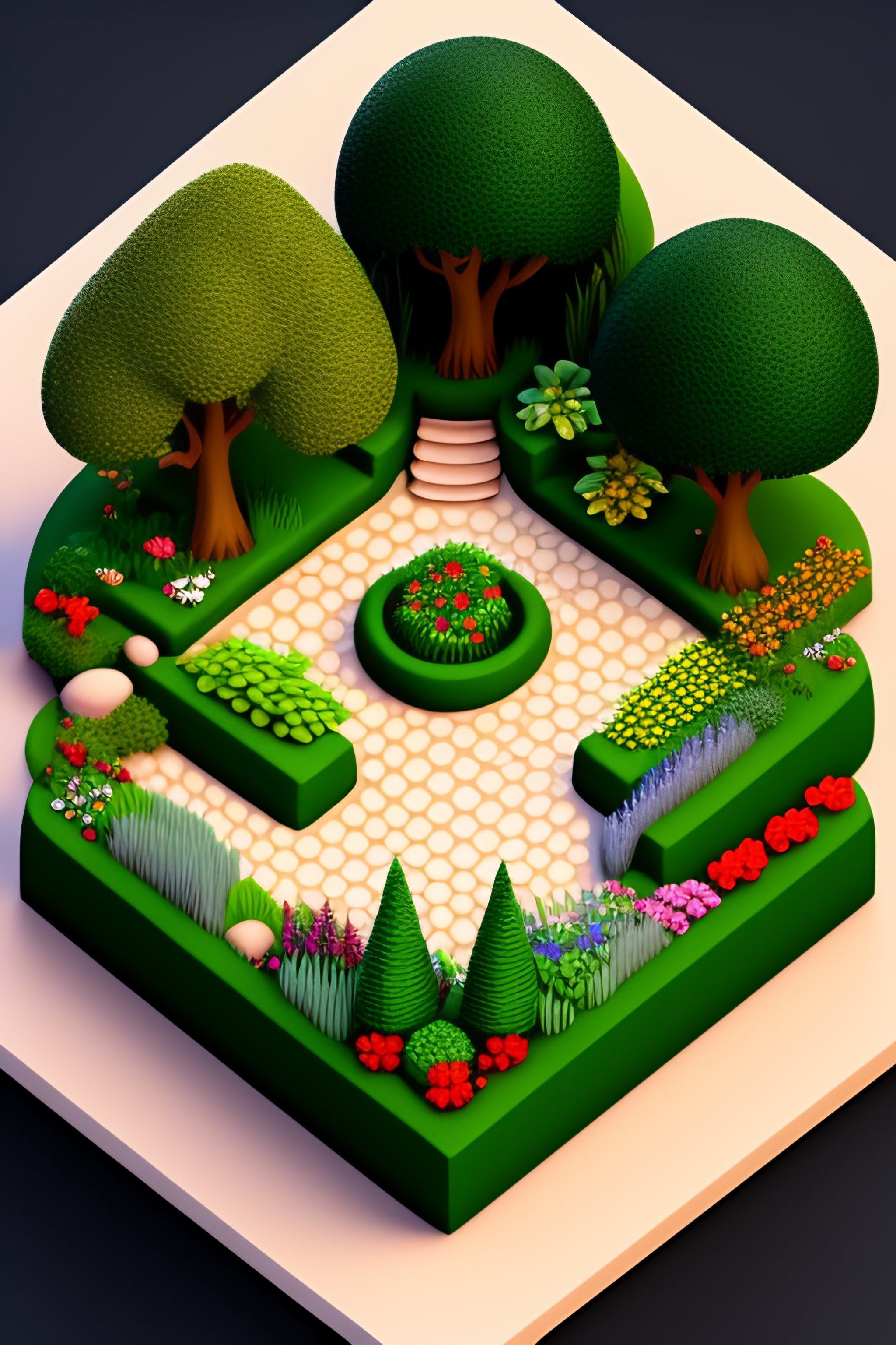 Lexica - Isometric garden with trees highly detailed