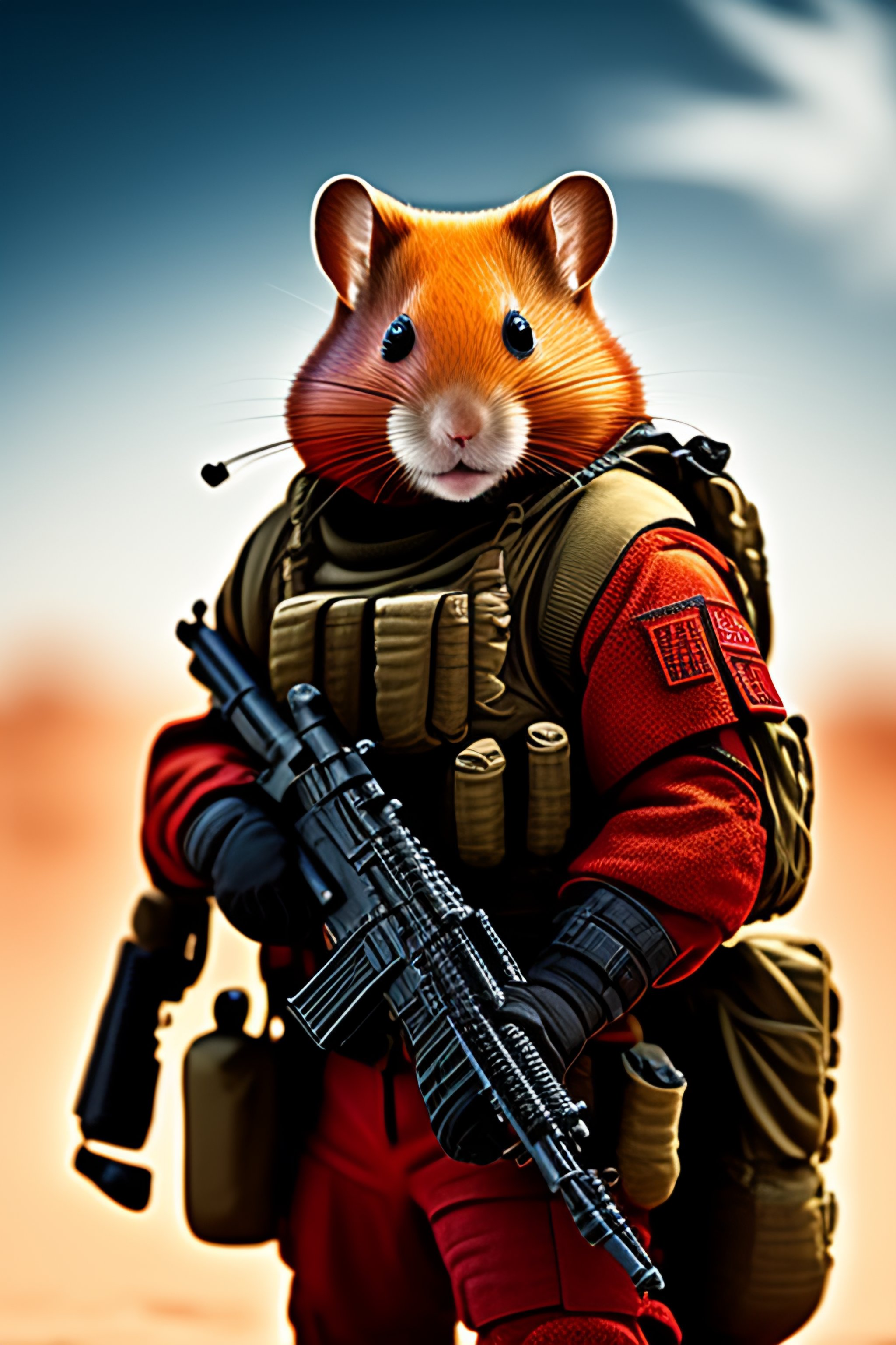 Lexica - Anthropomorphic red hamster warrior in a burnt land, extremely ...