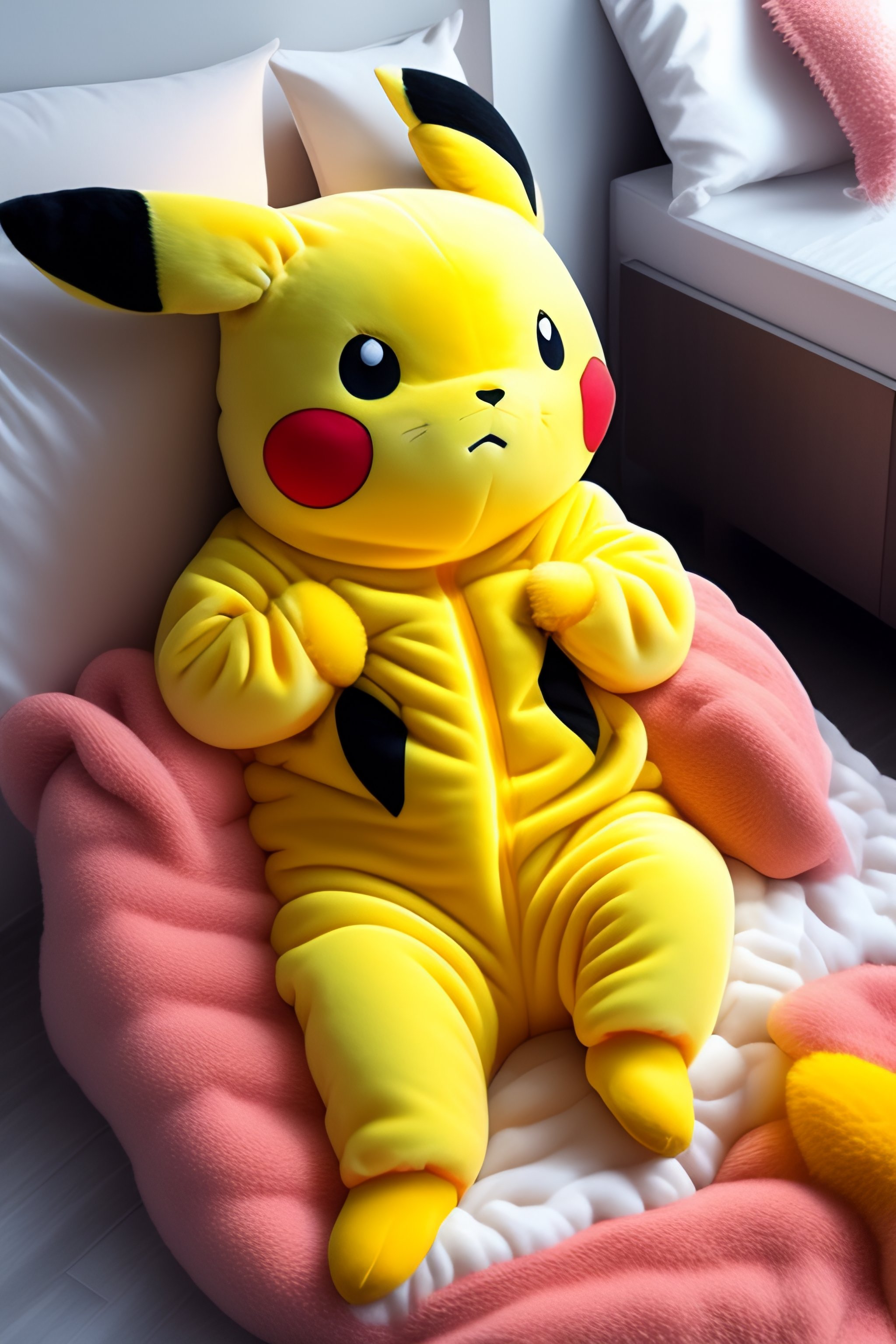 Lexica - Pikachu comfy pajamas, sleepy in bed
