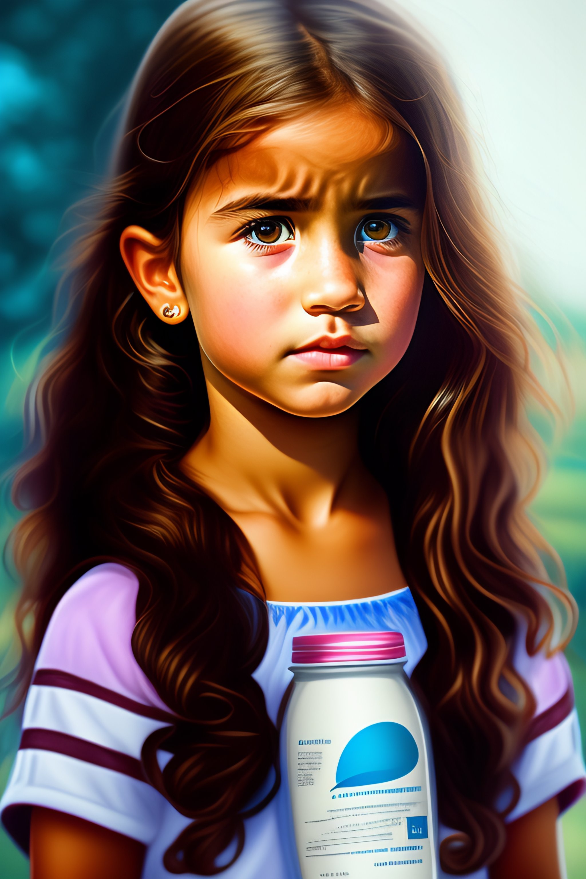 Lexica - Cartoon style hand drawn of young poor girl who is hungry