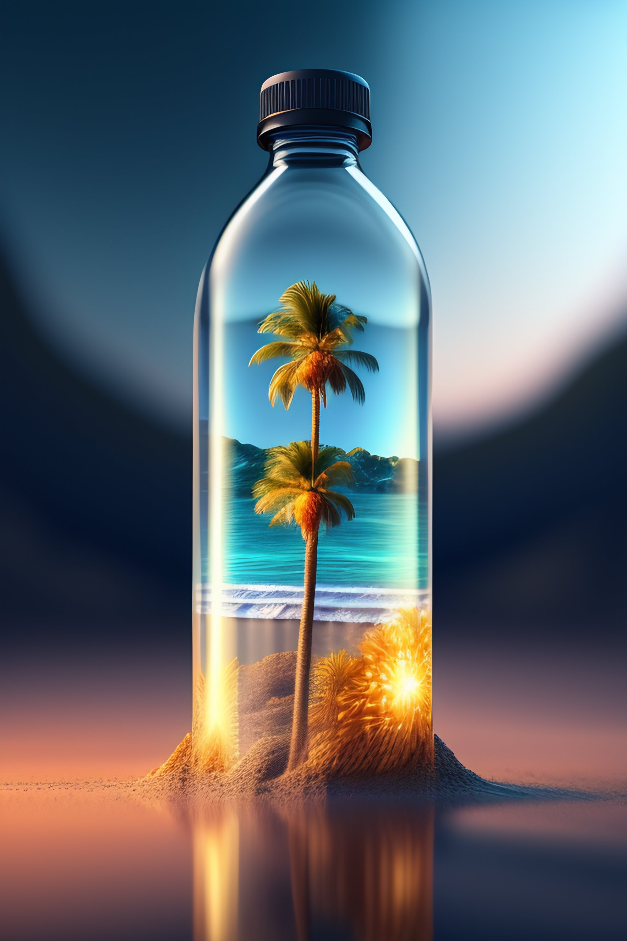 Lexica - Bottle, drops water much,inside the bottle 🌴🌌!! Hyper detailed, digital painting ...