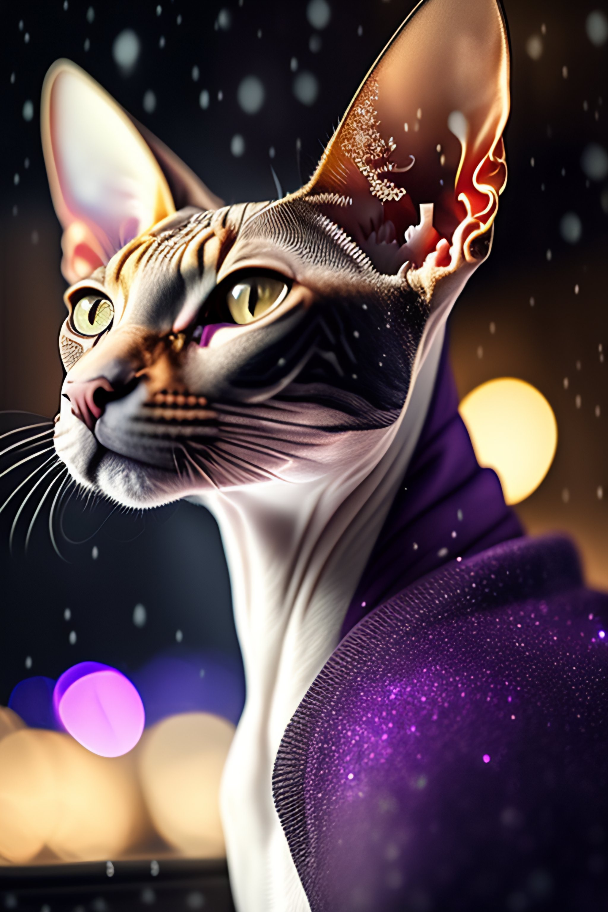 Lexica - Glitter detailed sphynx cat looking at the new york city ...